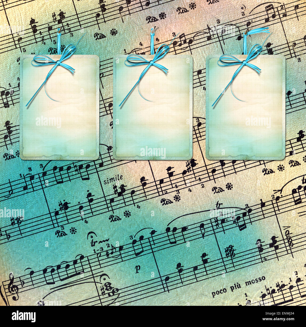 Card for invitation or advertisement with bow on the musical background ...