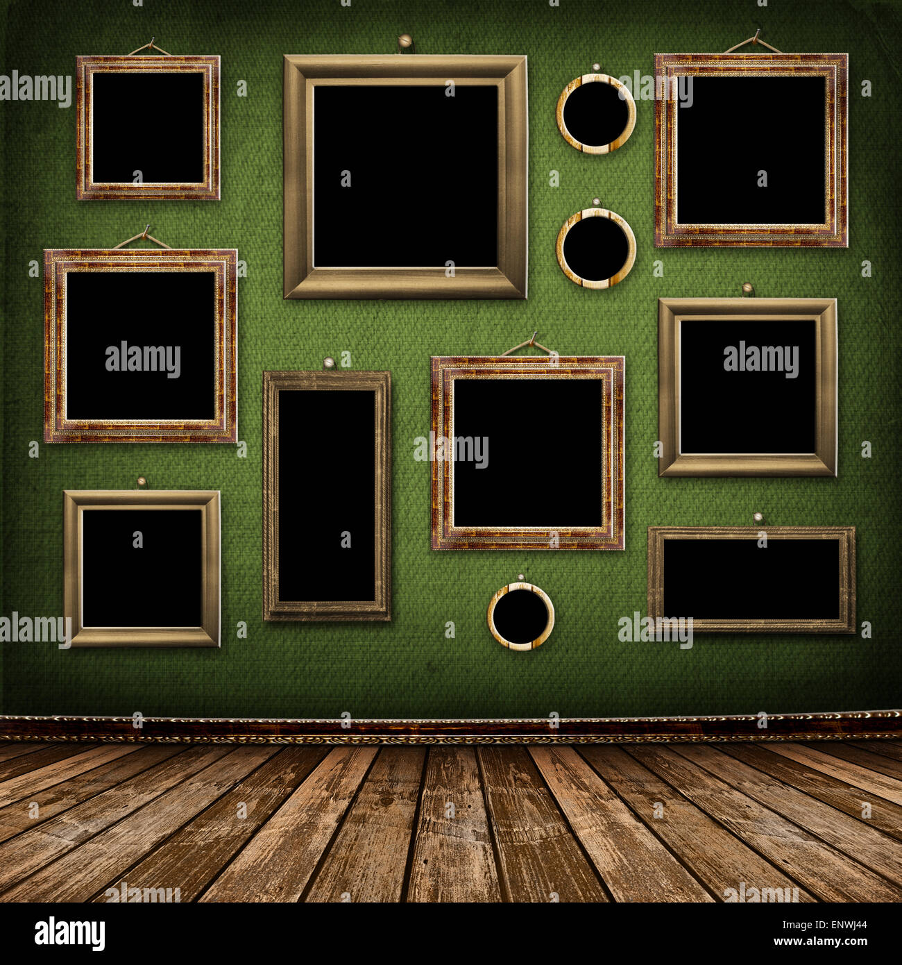 Old room, grunge industrial interior, worn surface, wooden frames Stock ...