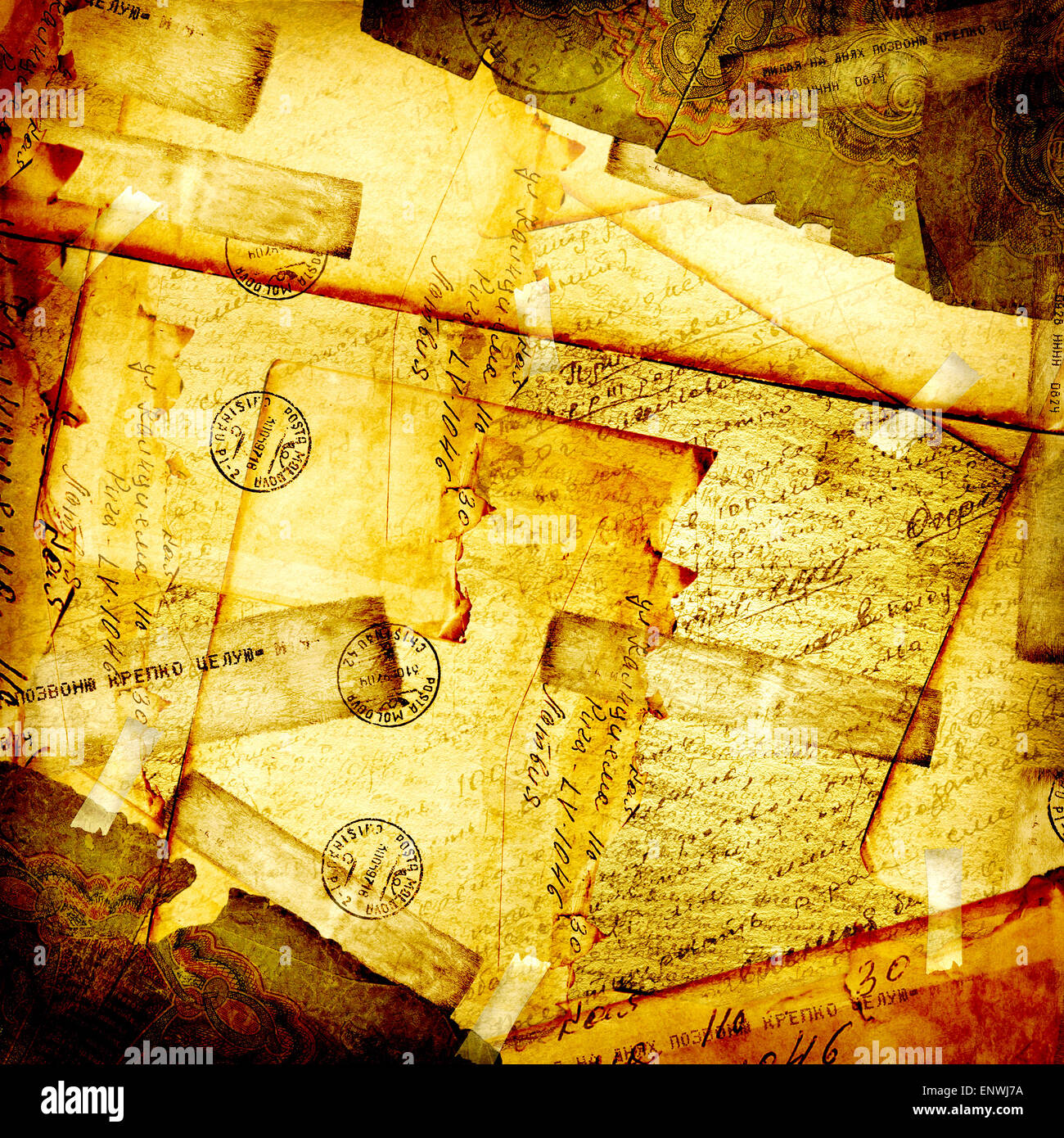 Vintage aged background, old Postcard and envelopes Stock Photo - Alamy