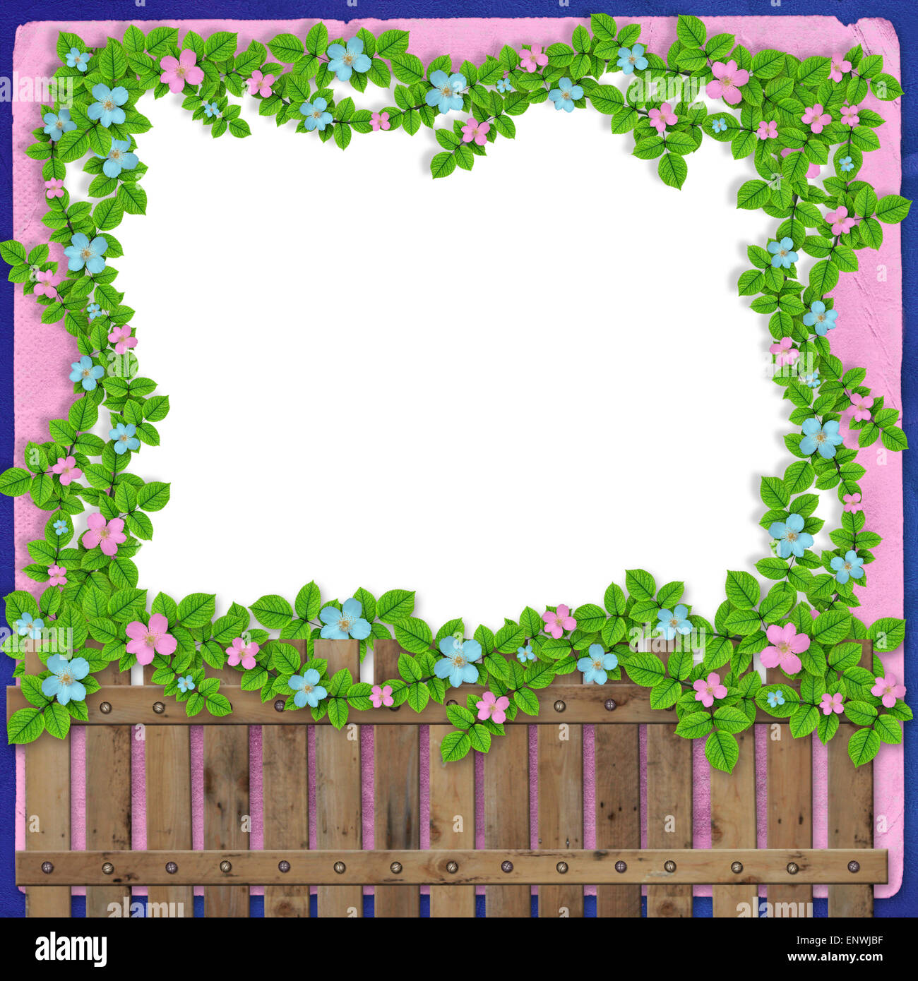 Wooden fence on the abstract background with floral garland Stock Photo ...