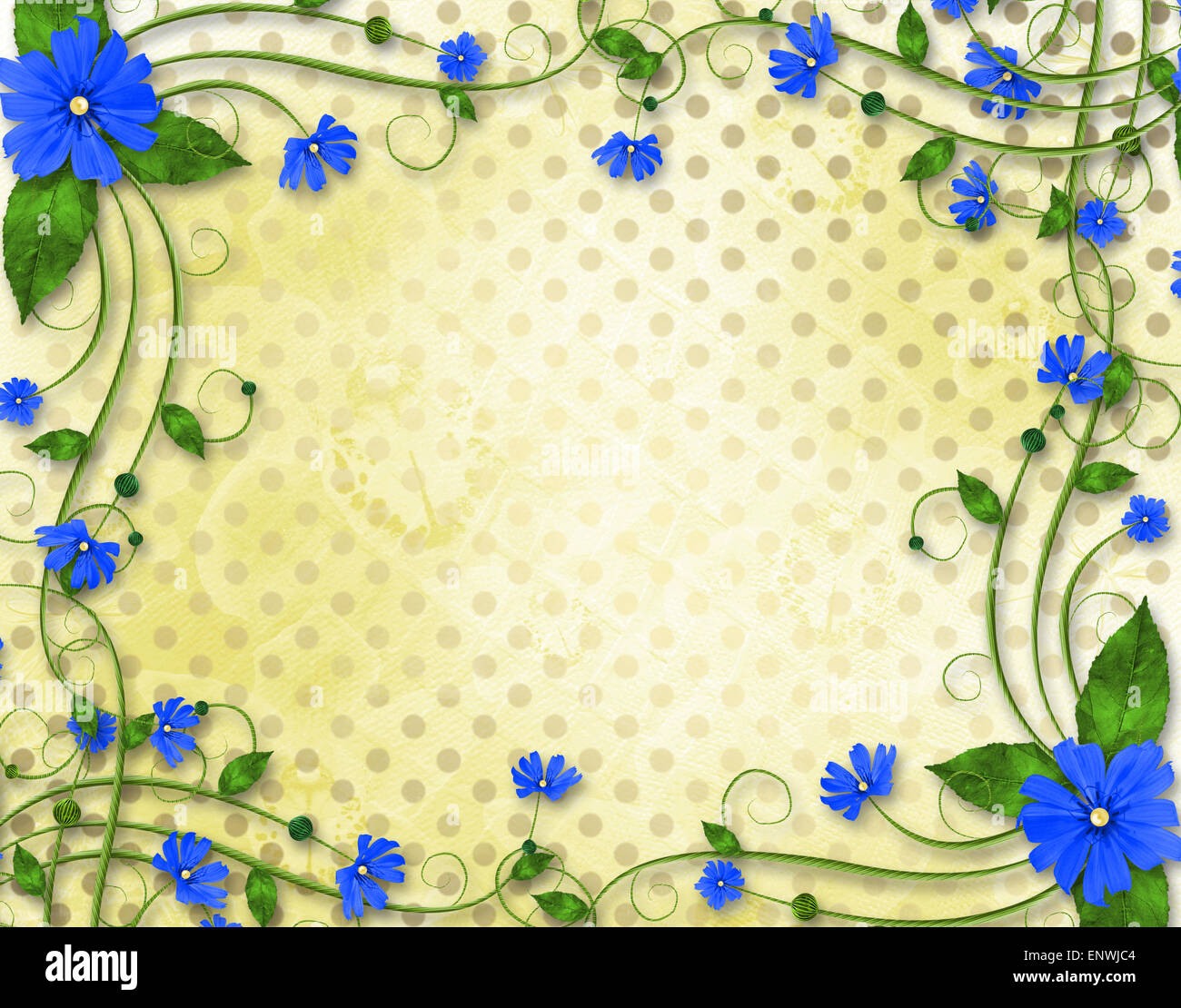 Congratulations to the holiday with frame and blue flowers Stock Photo ...
