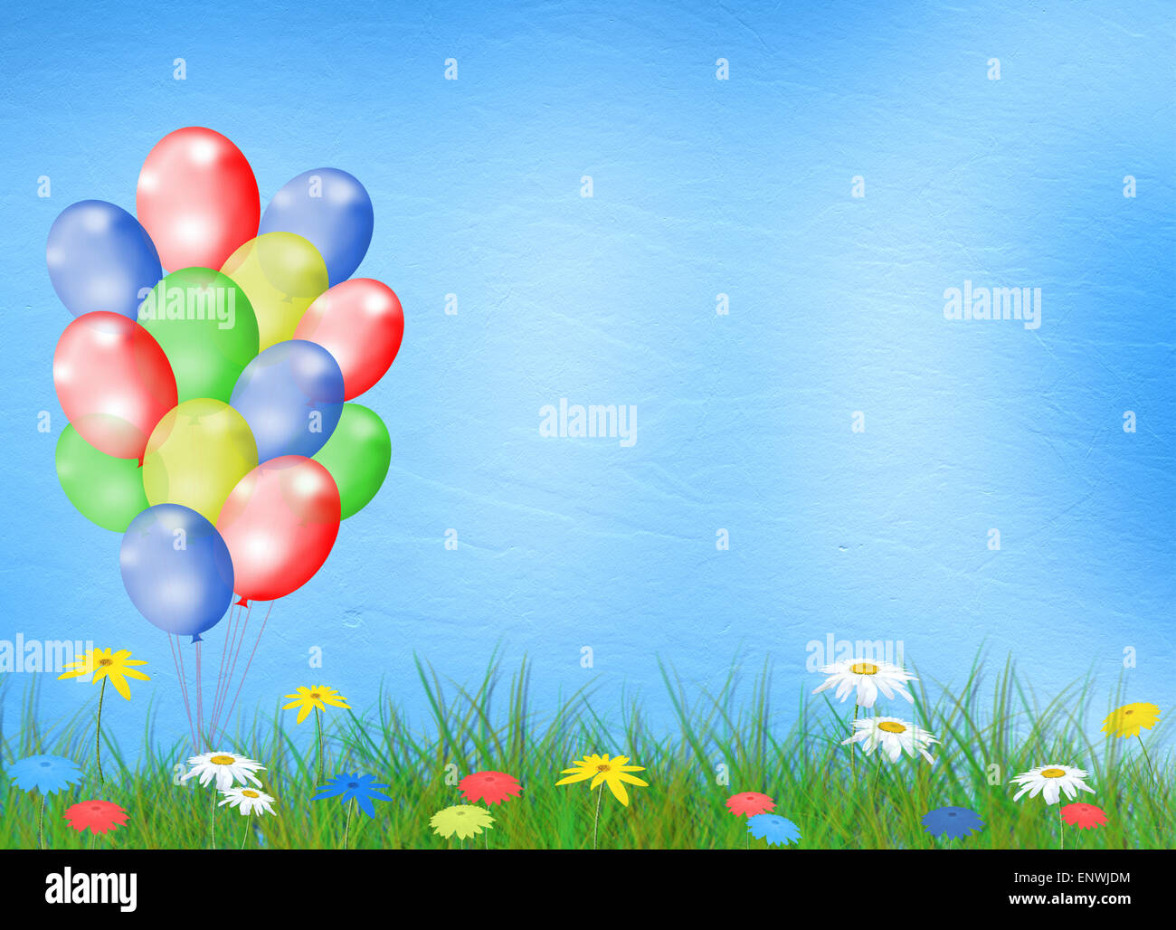 Bright multicolored background with balloon and flowers Stock Photo - Alamy