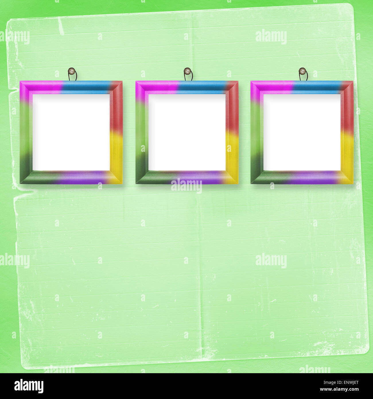 Three multicolored frames for photos on the bright background Stock ...