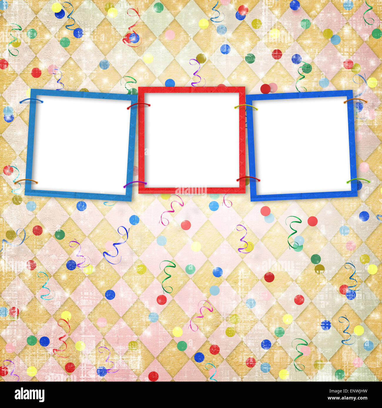 Three frames for photos on the bright multicolored background with ...