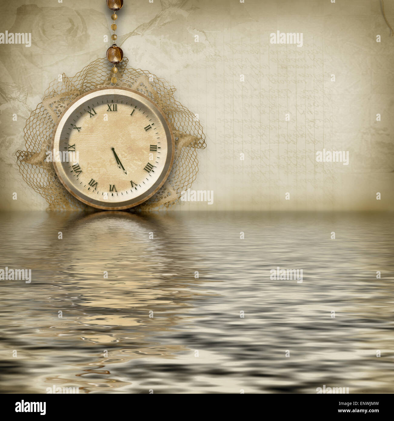 Antique clock face reflected in the water Stock Photo - Alamy