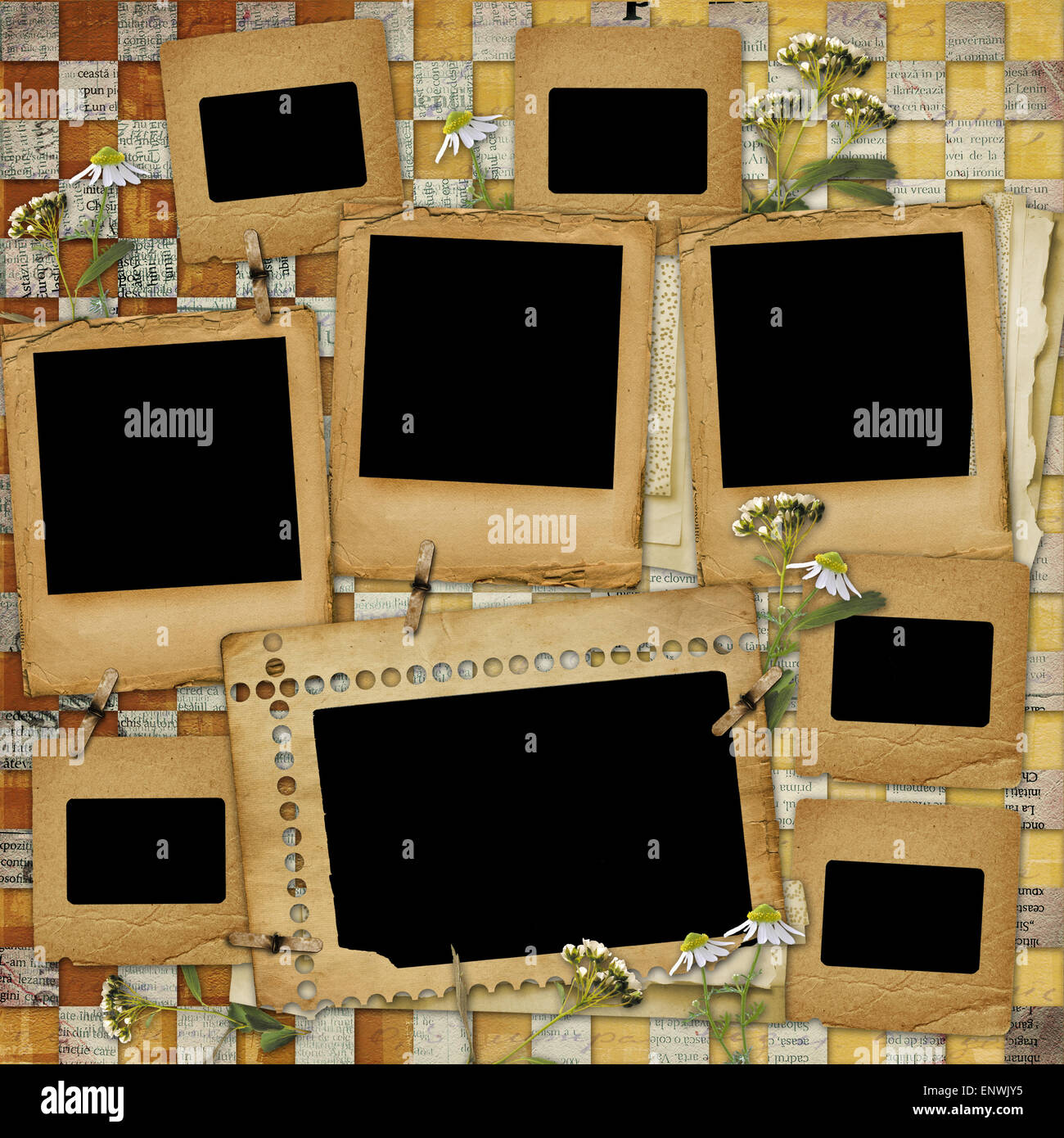 Ancient abstract background with frame and floral beautiful bouquet ...