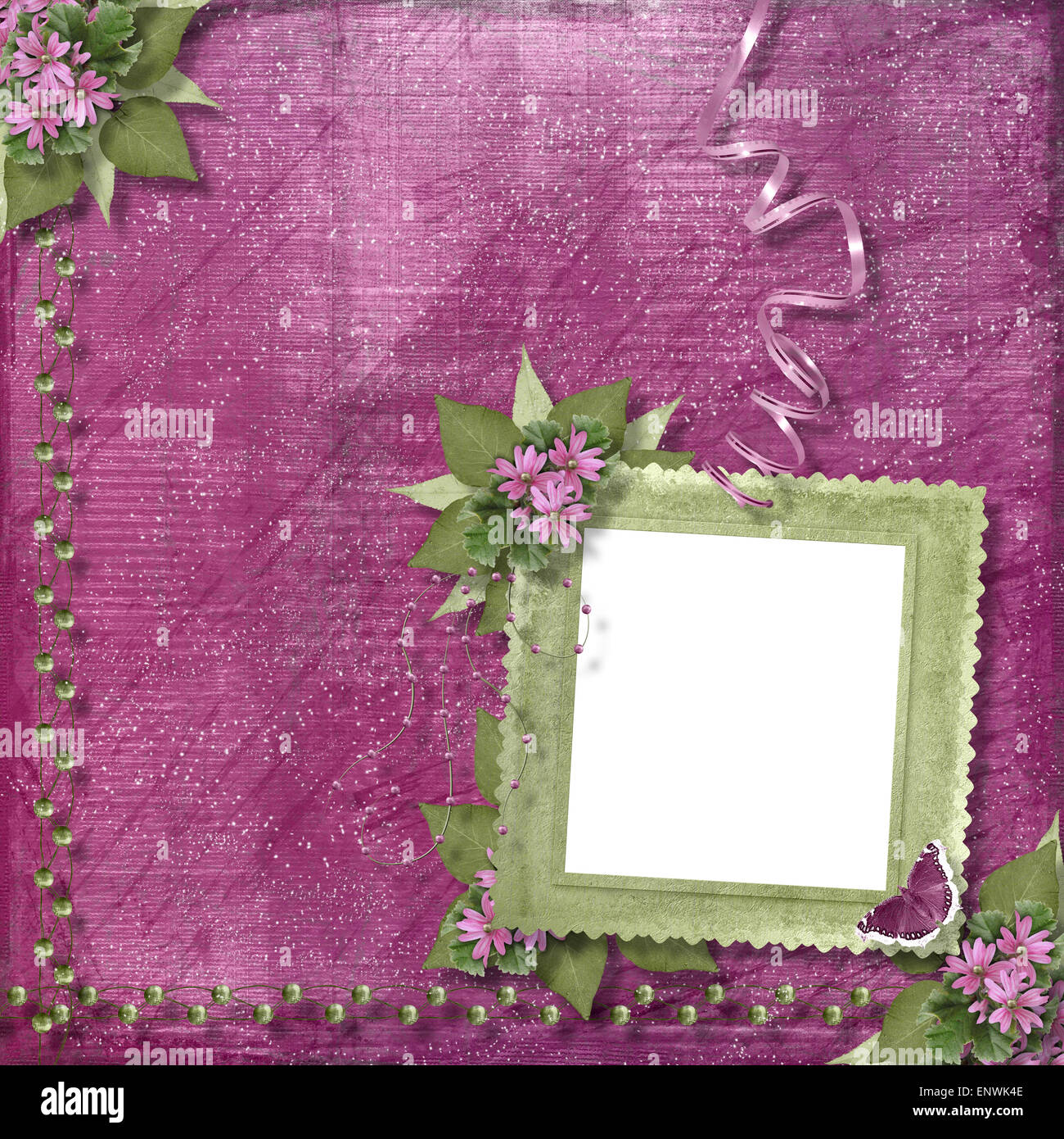 Pink abstract background with frame and floral beautiful bouquet Stock ...