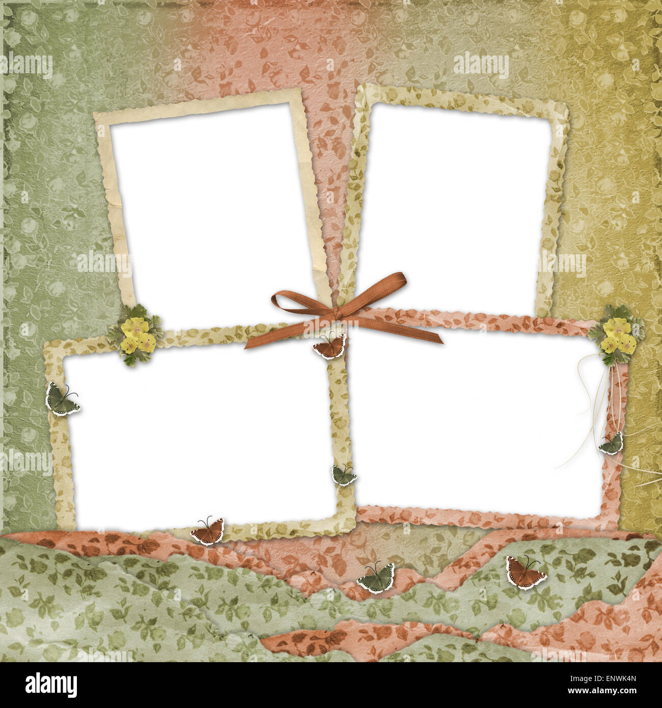 Four frames with ribbons and bow to old photos Stock Photo - Alamy