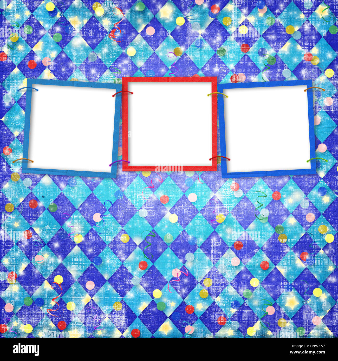 Three frames for photos on the bright multicolored background with ...