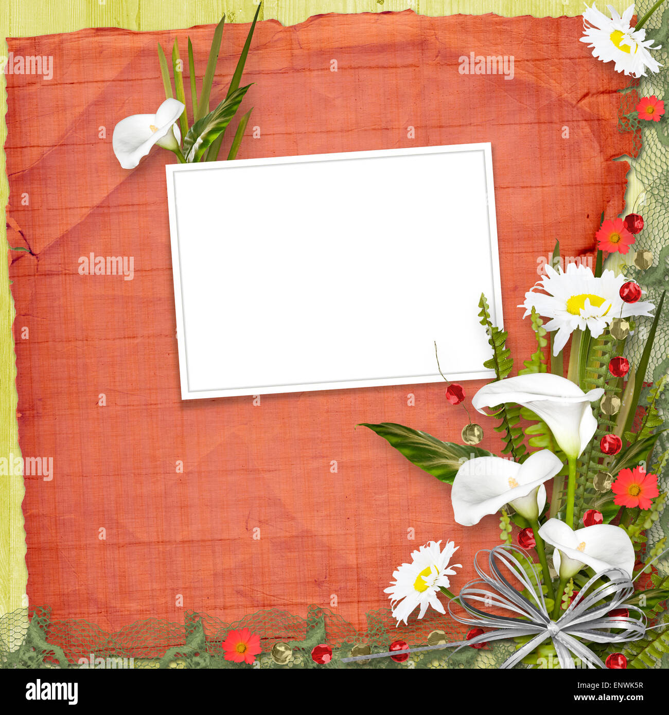 Grunge frame with bunch of flower on the paper background Stock Photo ...