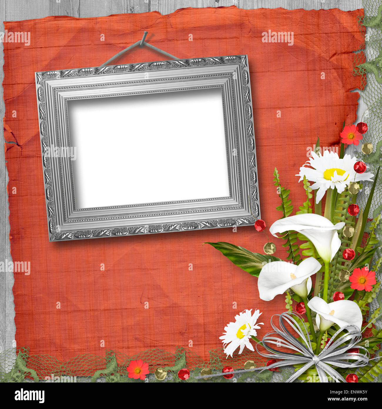 Grunge frame with bunch of flower on the wooden background Stock Photo ...