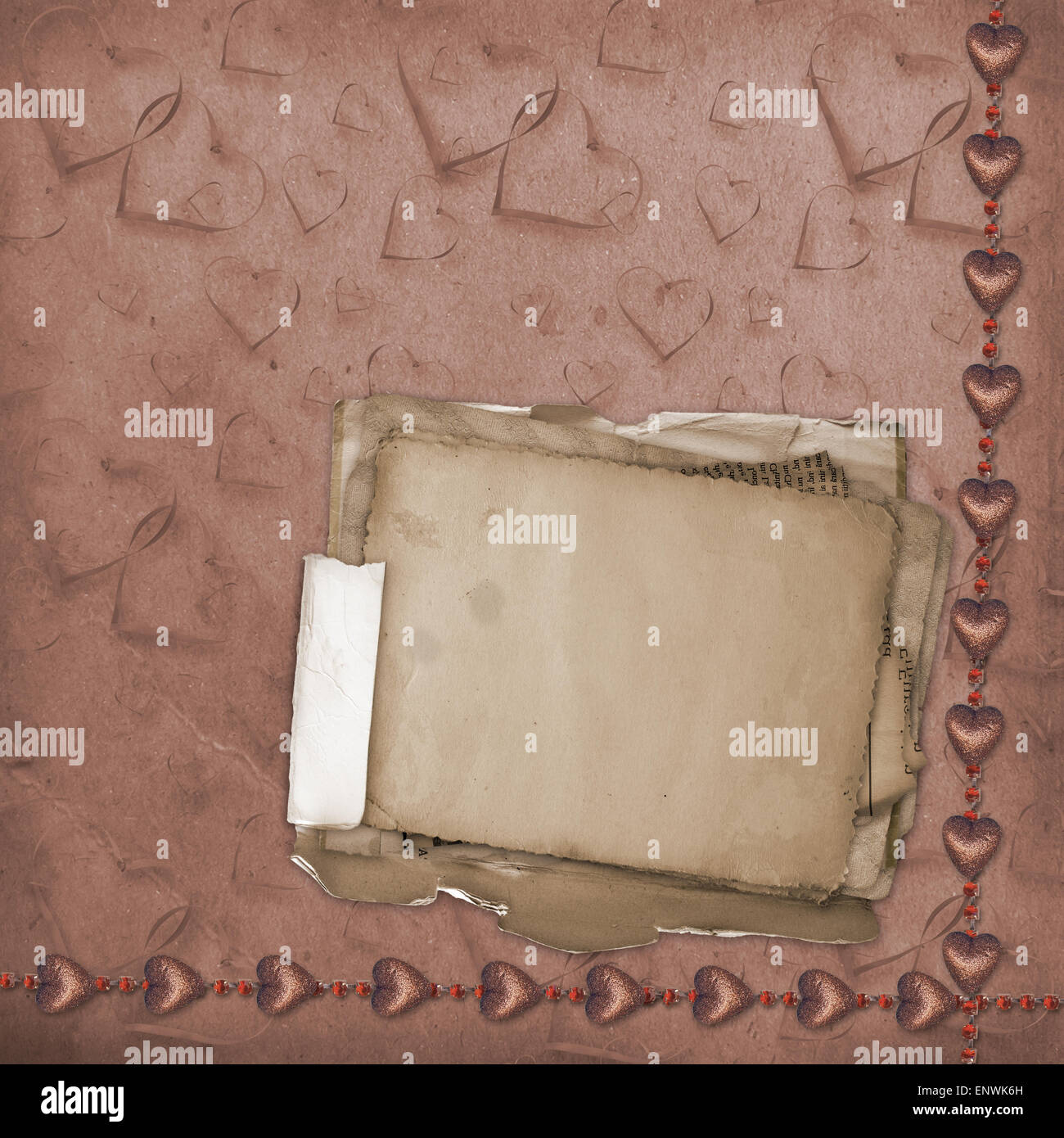 Grunge papers for old portrait or picture with hearts and jewel Stock ...