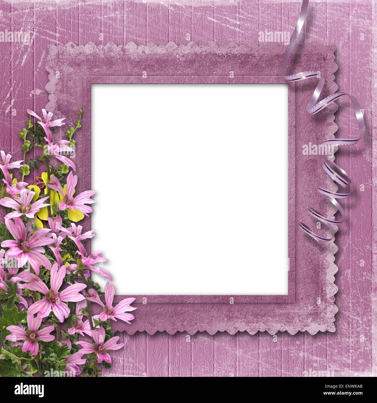 Pink abstract background with frame and floral beautiful bouquet Stock ...
