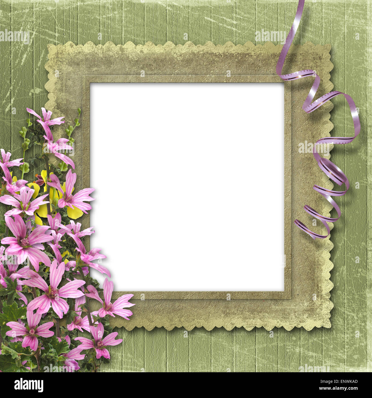 Green abstract background with frame and floral beautiful bouquet Stock ...