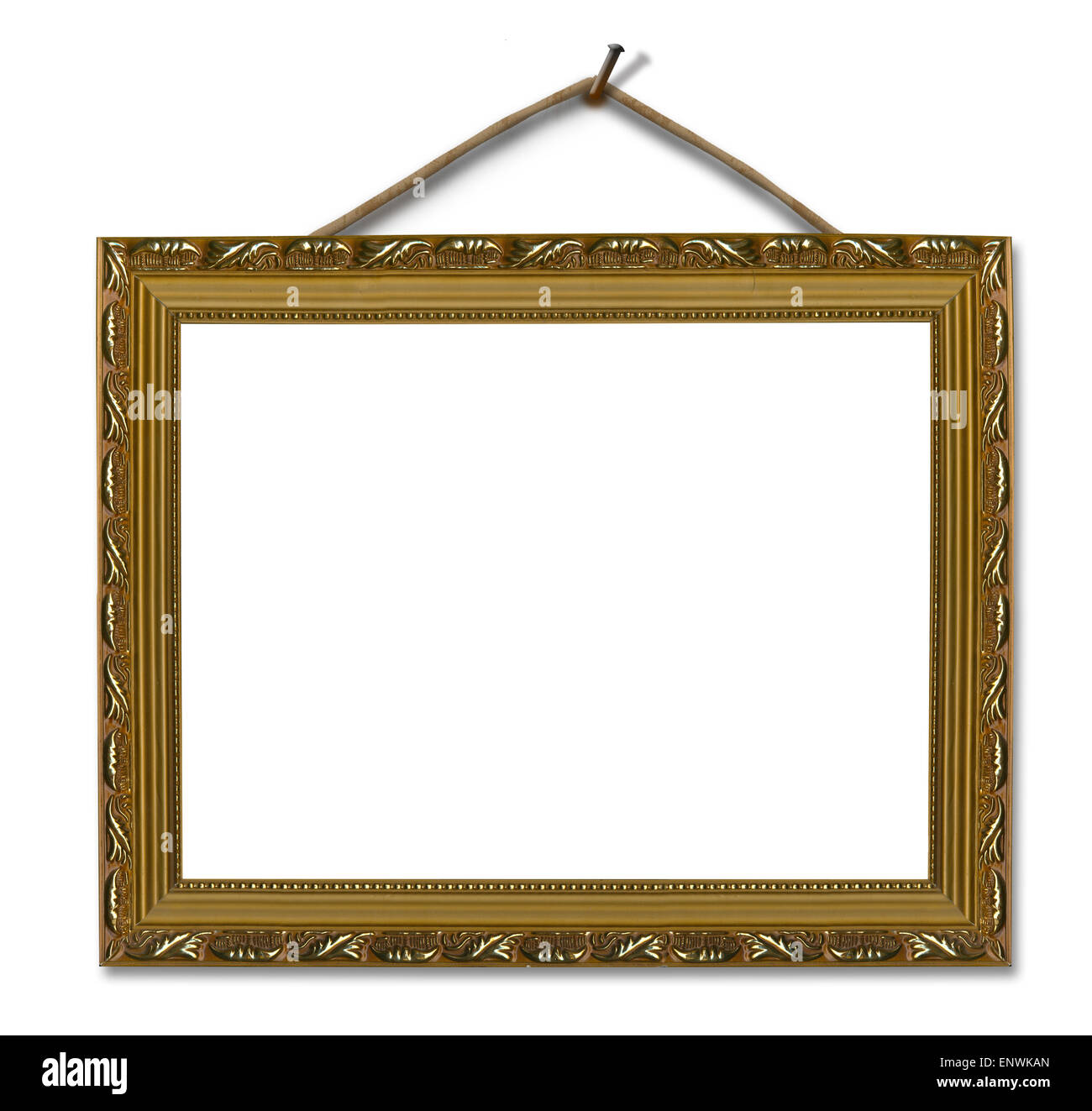 Picture gold frame on the white isolated background Stock Photo - Alamy