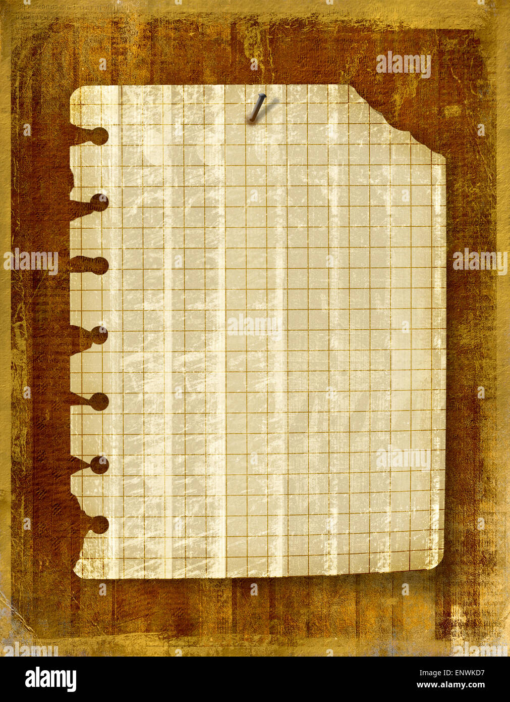 Old notebook sheet attached to wooden wall Stock Photo - Alamy