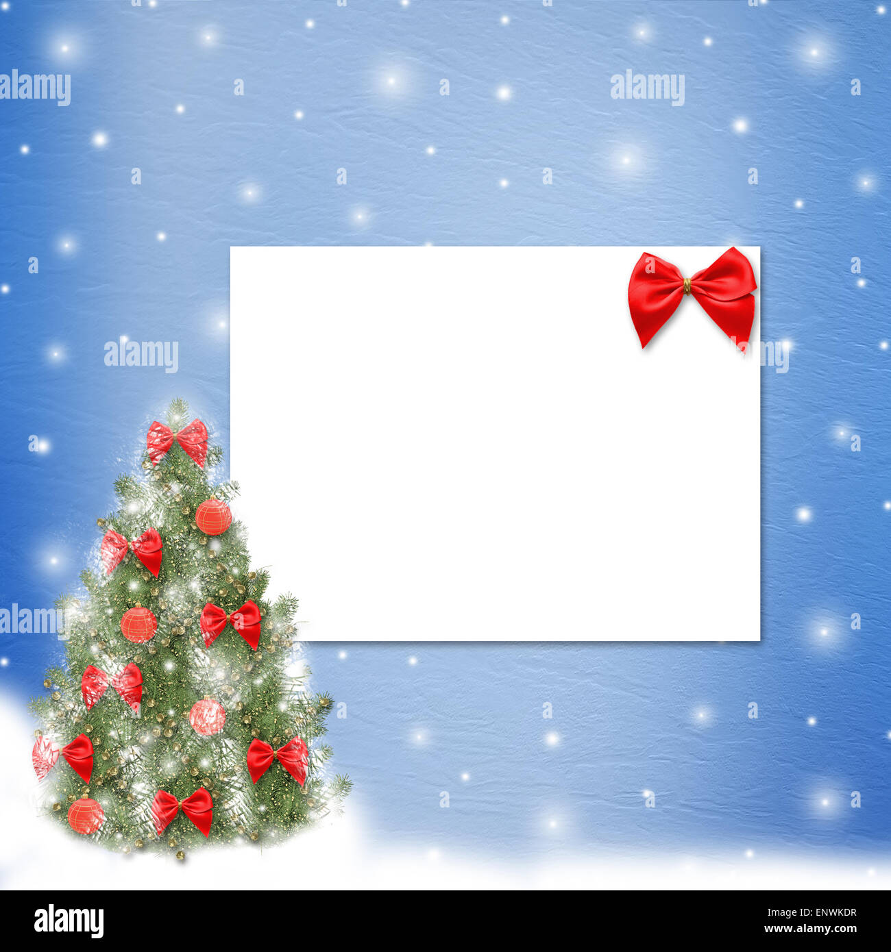 Card for congratulation. Christmas tree with balls and bows Stock Photo ...