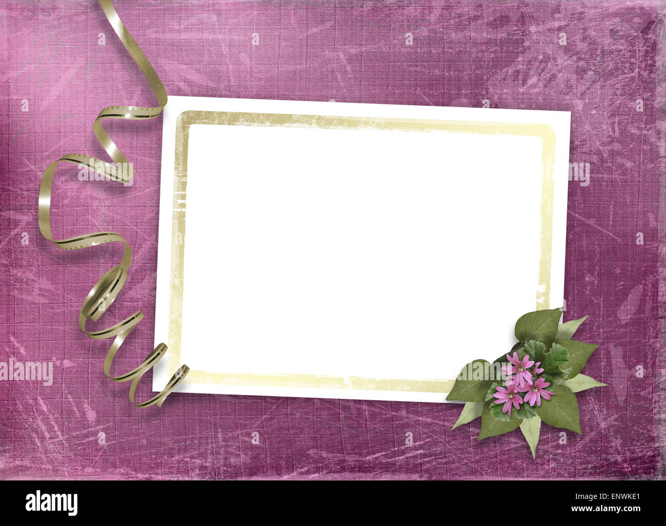 Postcard for invitation with gold frame and floral branch Stock Photo ...