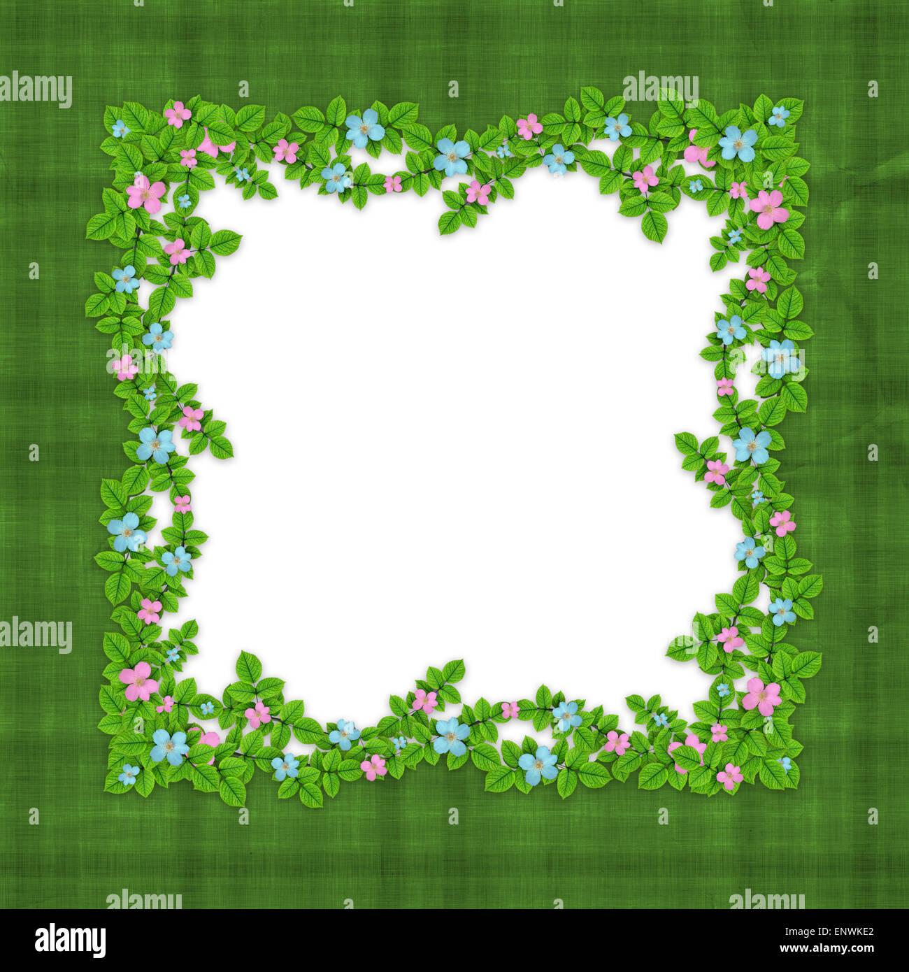 Frame of flower garland on the abstract green background Stock Photo ...