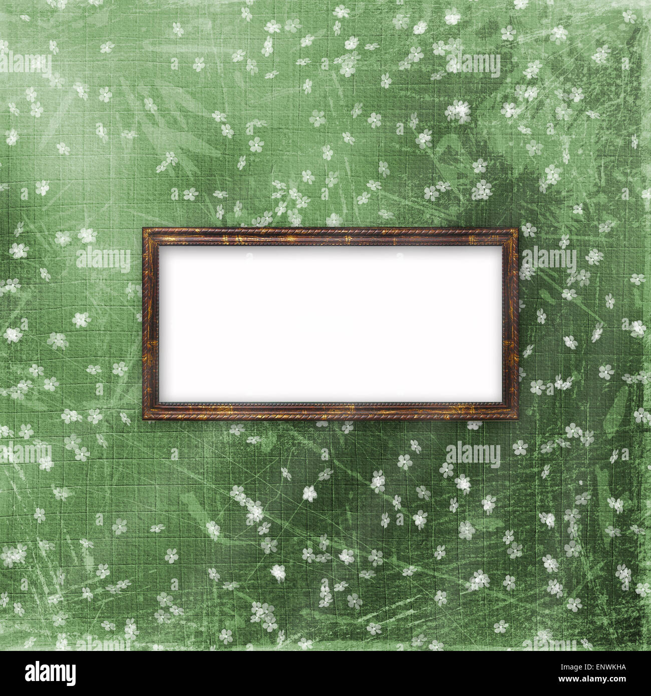 Green abstract background with frame and floral ornament Stock Photo ...