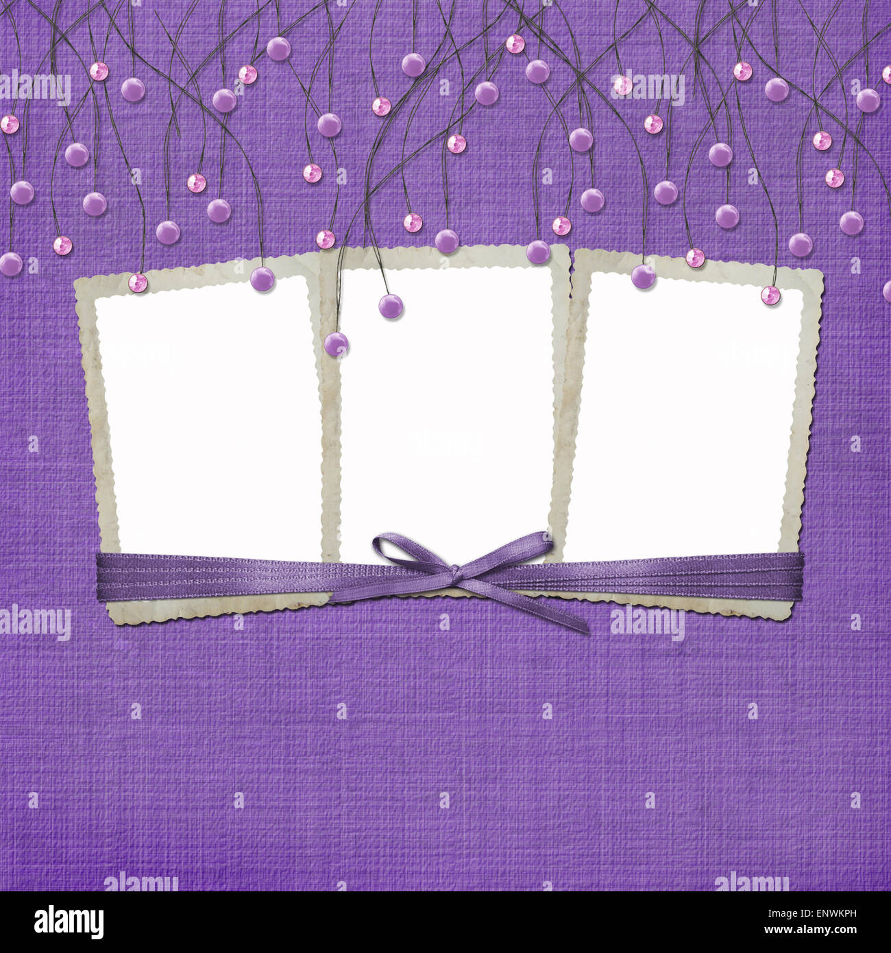 Violet abstract background with suspended beads and frames Stock Photo ...