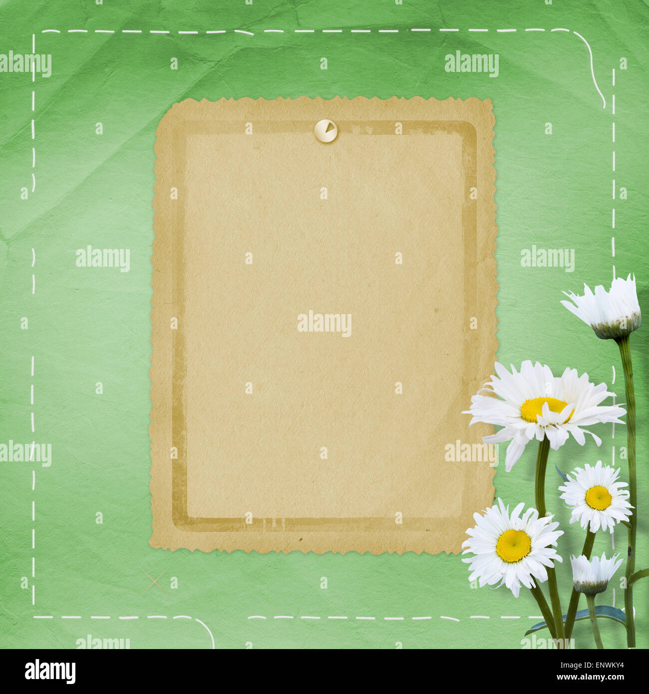 Old paper with bunch of flower on the green background Stock Photo - Alamy