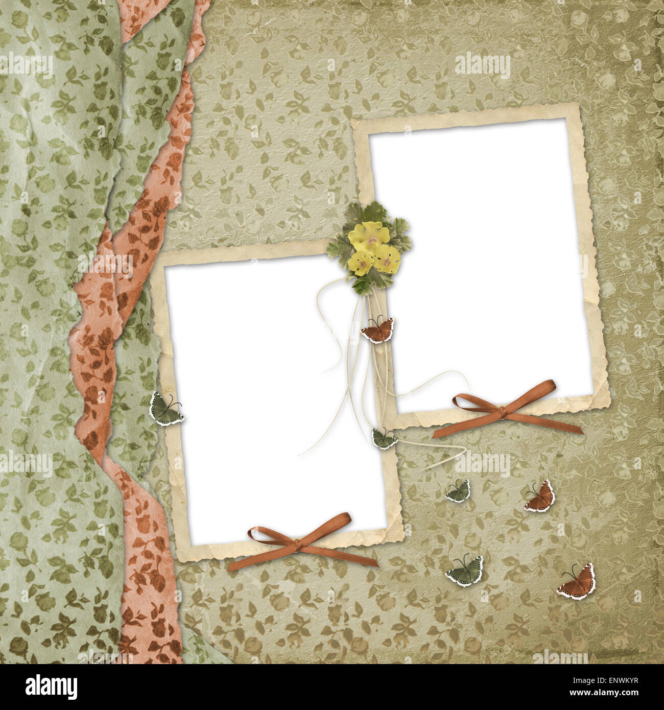 Two frames with ribbons and bow to old photos Stock Photo - Alamy
