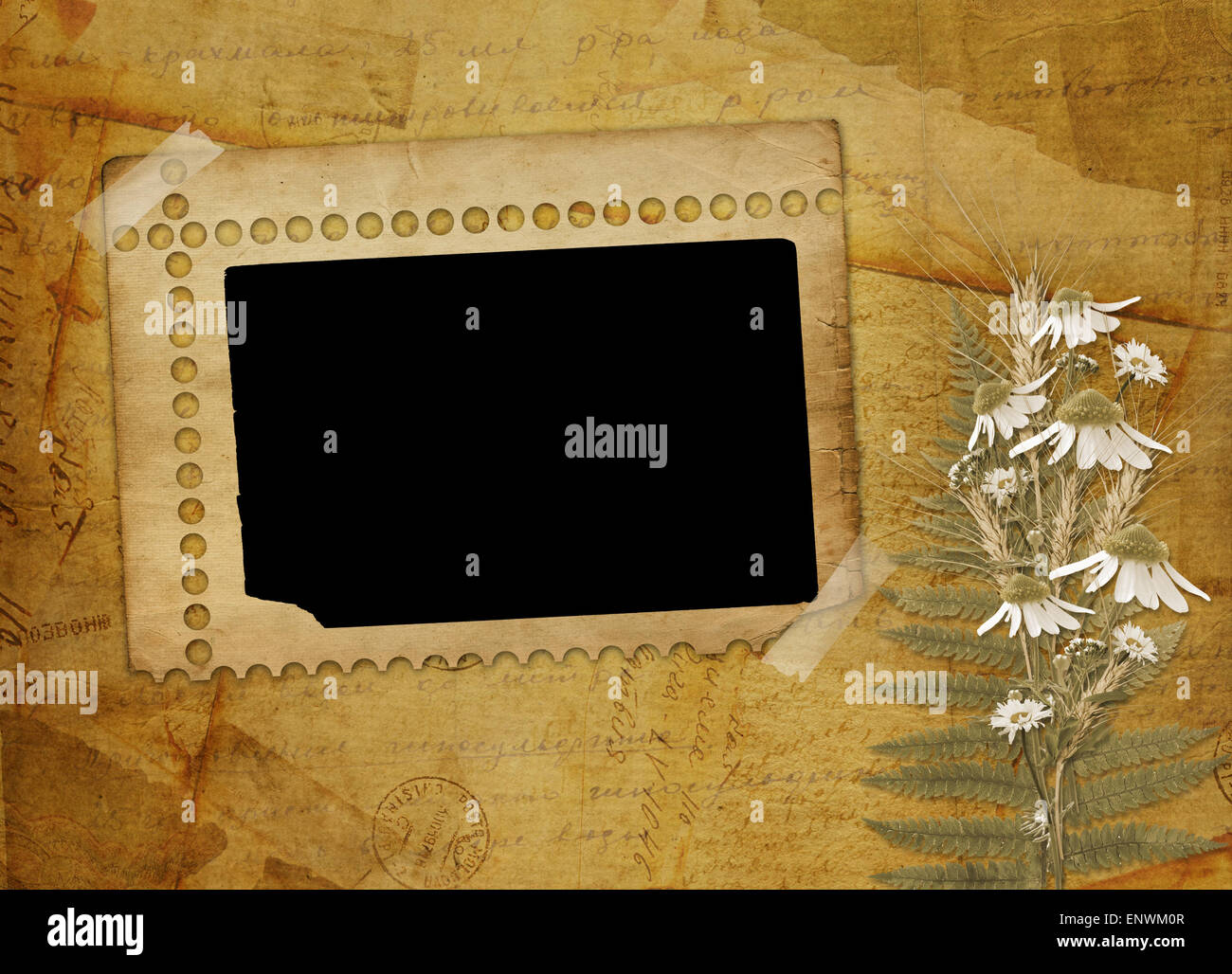 Ancient abstract background with frame and floral beautiful bouquet ...