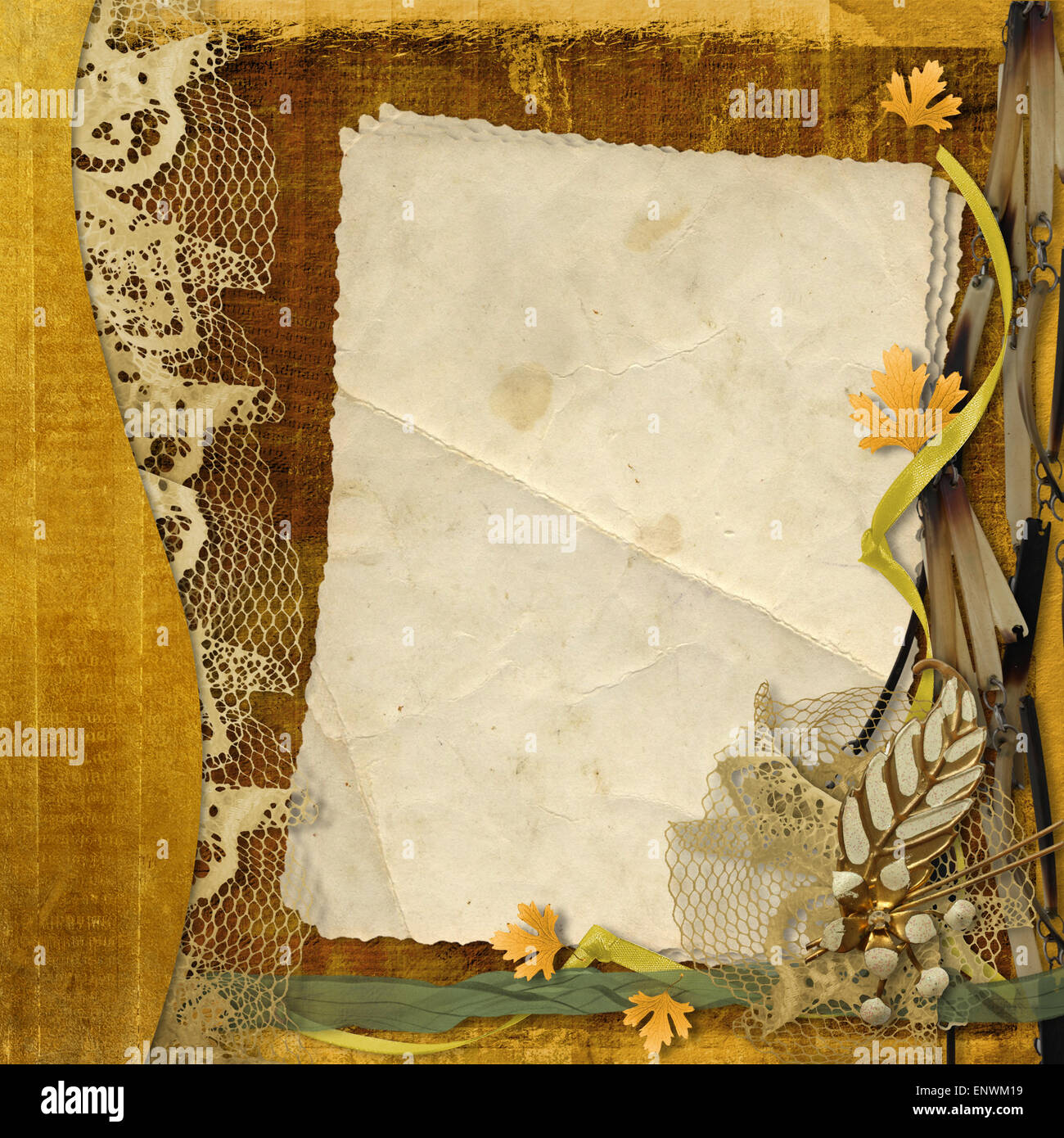 Old grunge paper on the abstract background with autumn leaves Stock ...