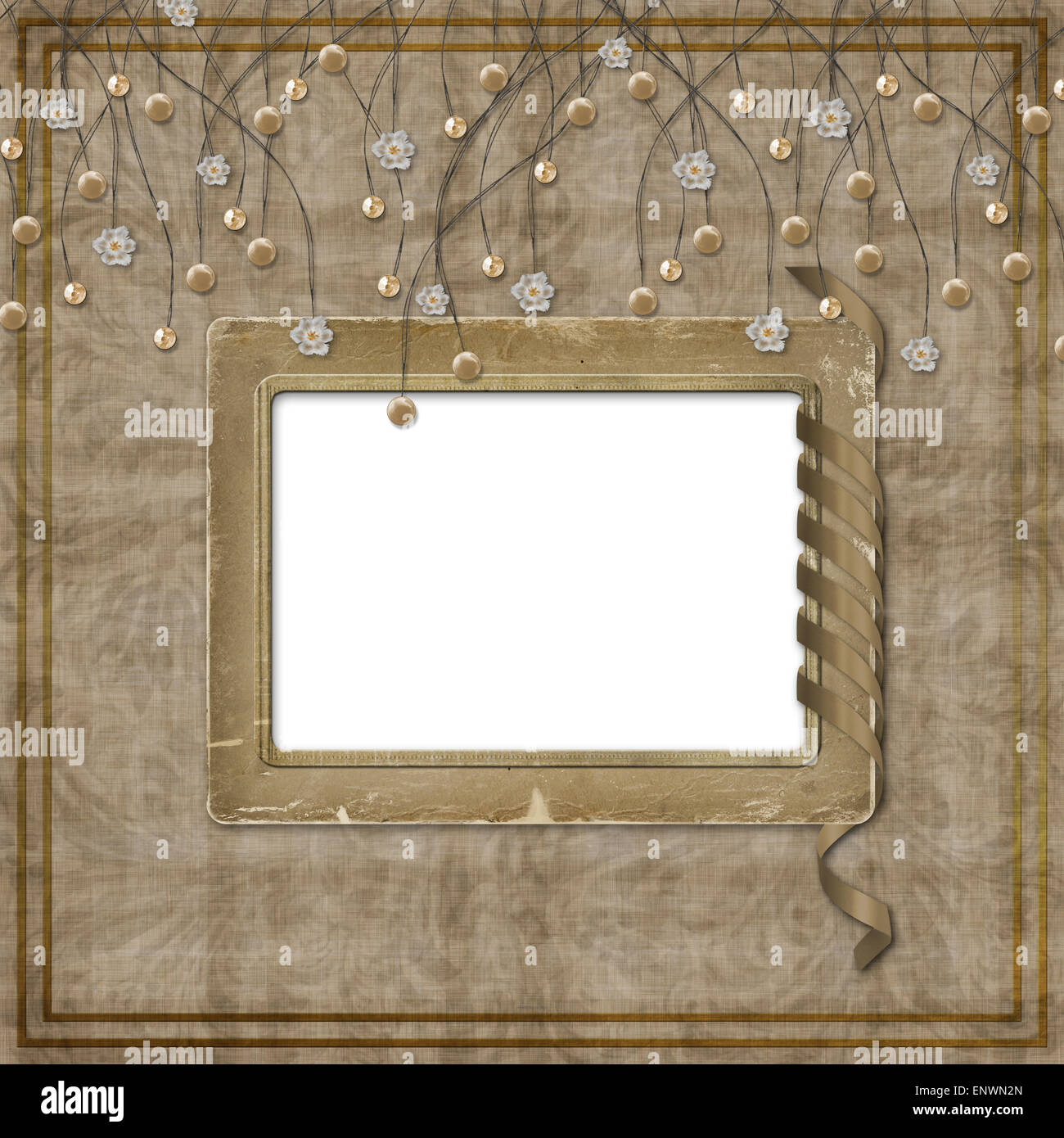 Beige abstract background with suspended beads and frames Stock Photo ...