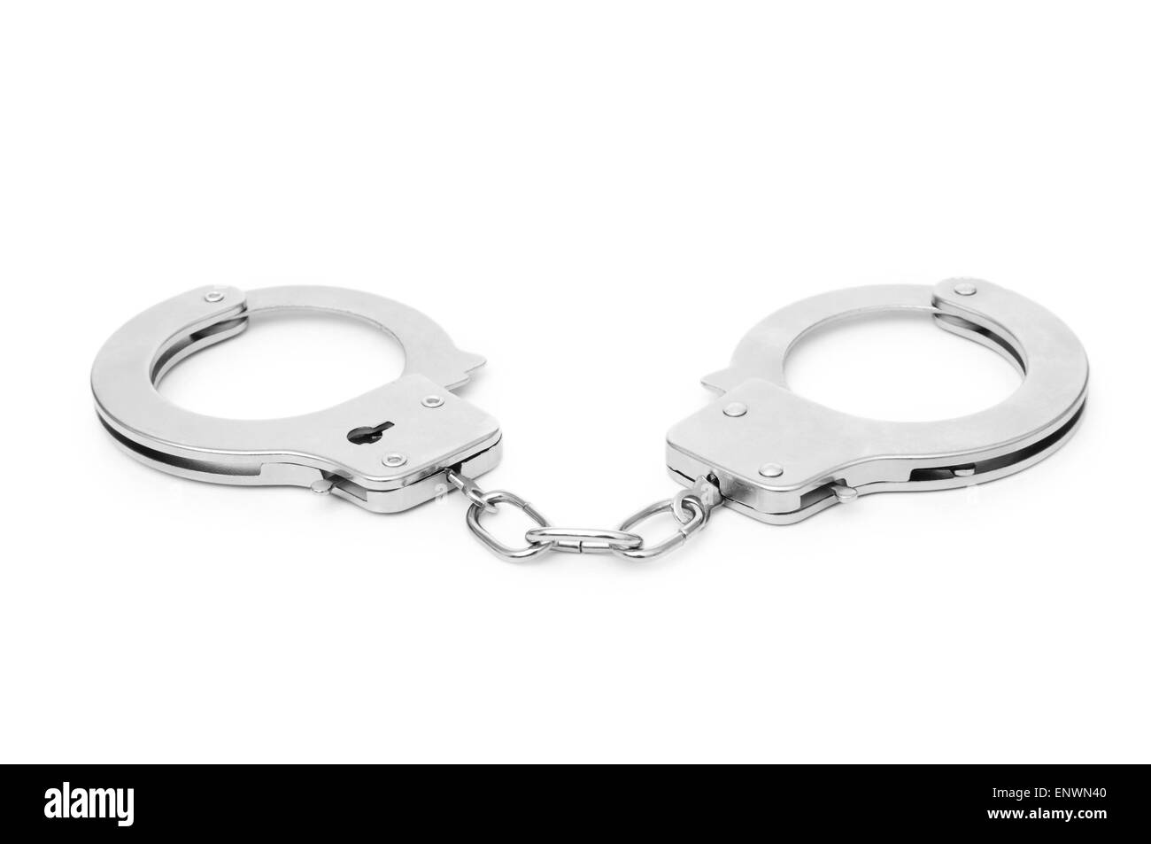 Metal handcuffs isolated on the white background Stock Photo - Alamy