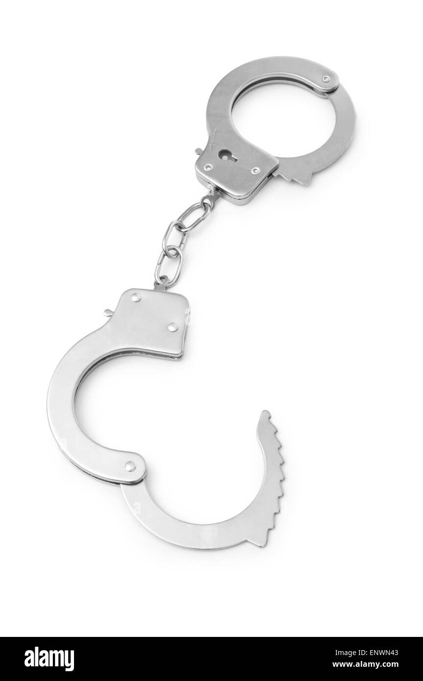 Metal handcuffs isolated on the white background Stock Photo - Alamy