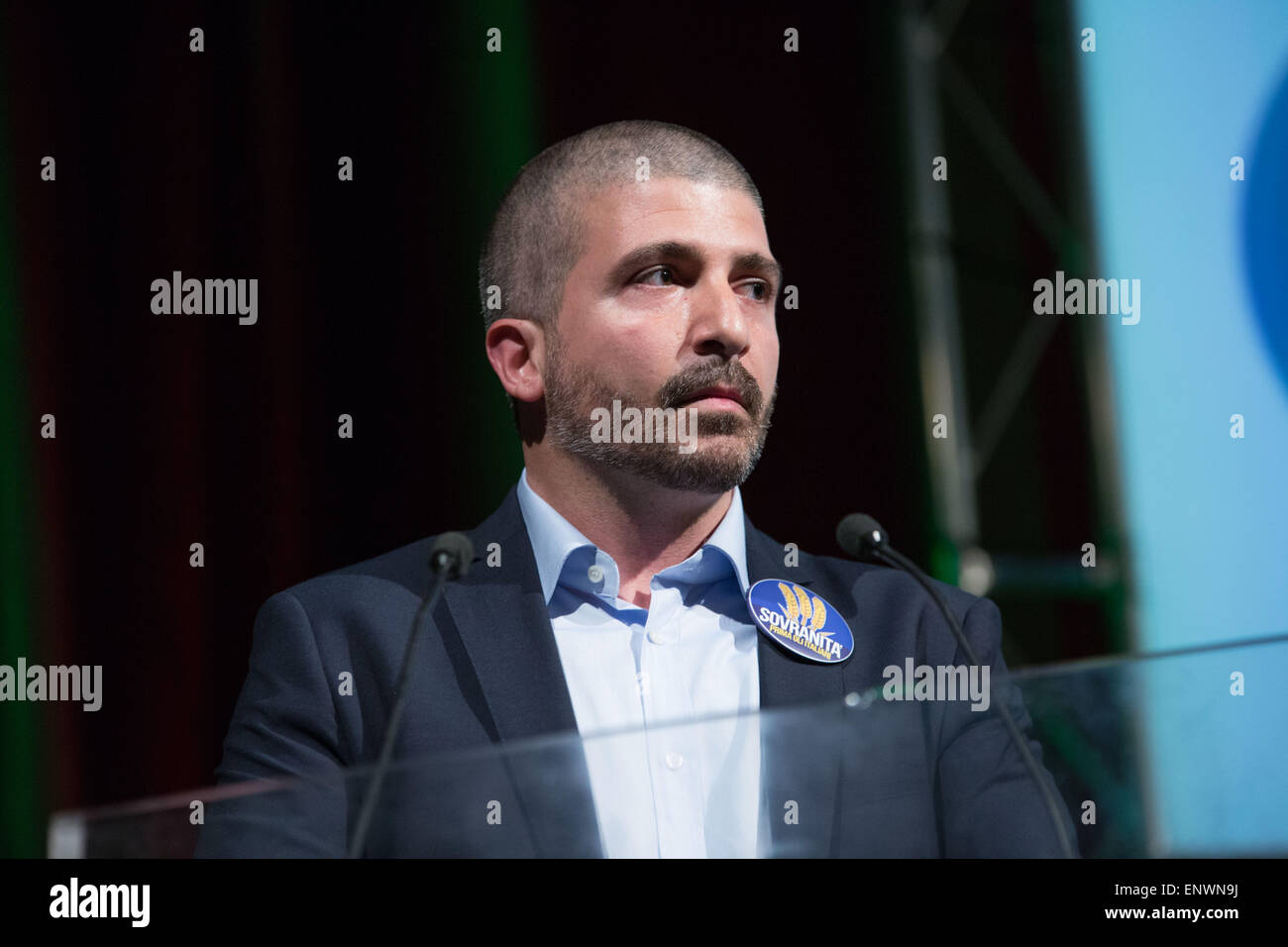Rome, Italy. 11th May, 2015. Simone Di Stefano of "Sovranità" party ...