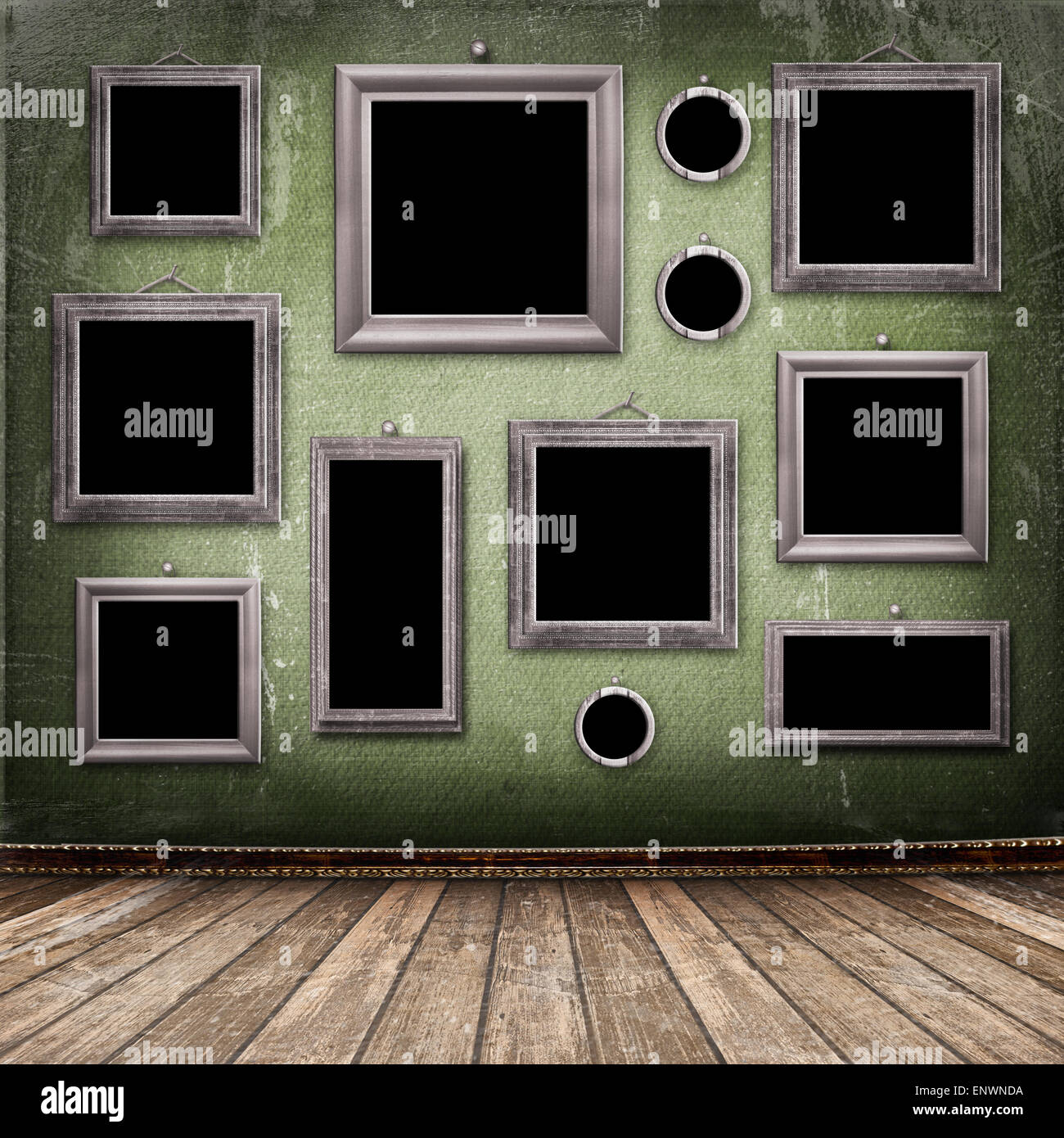 Old room, grunge industrial interior, worn surface, wooden frames Stock ...