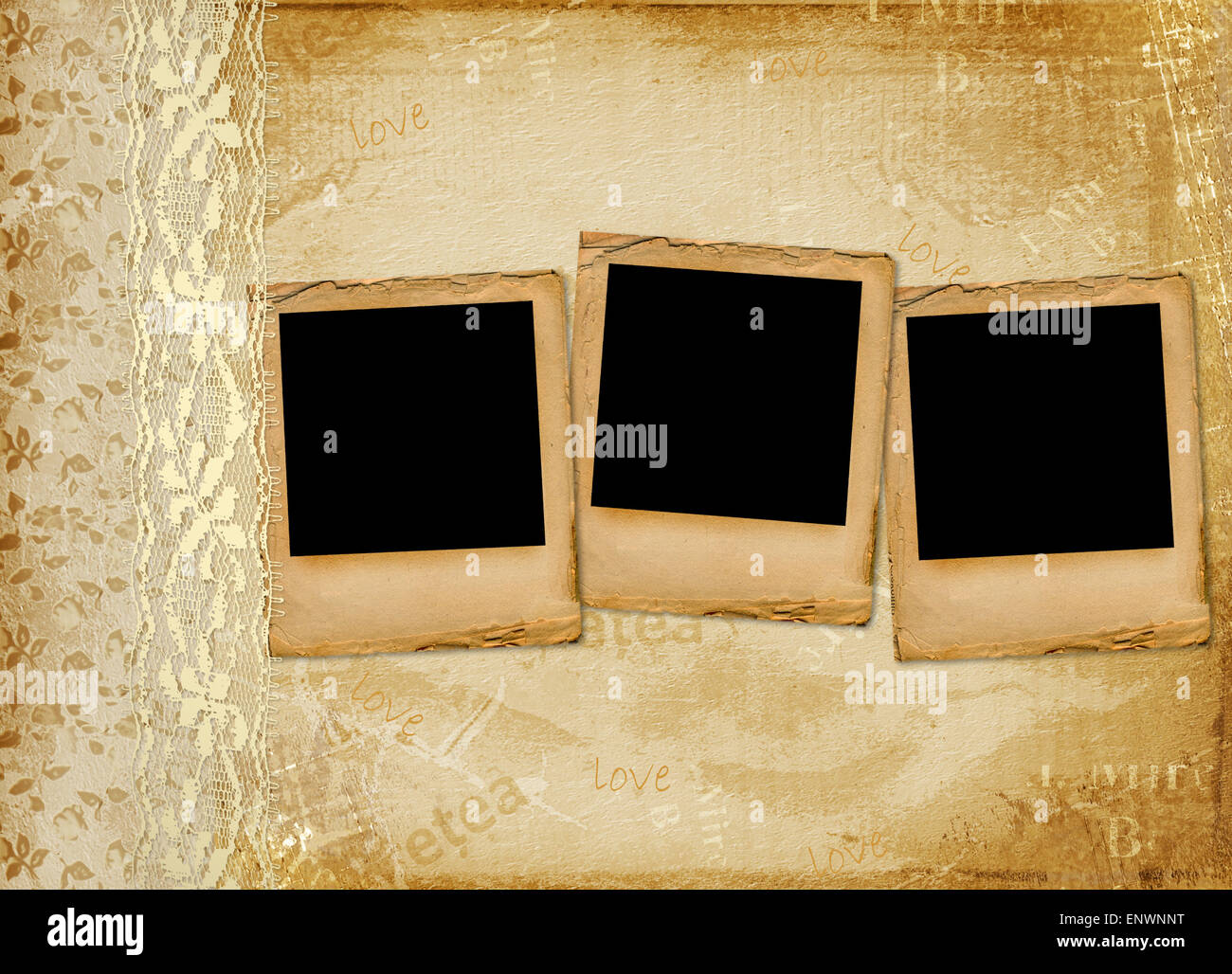 Vintage album for photo with slide and lace Stock Photo - Alamy