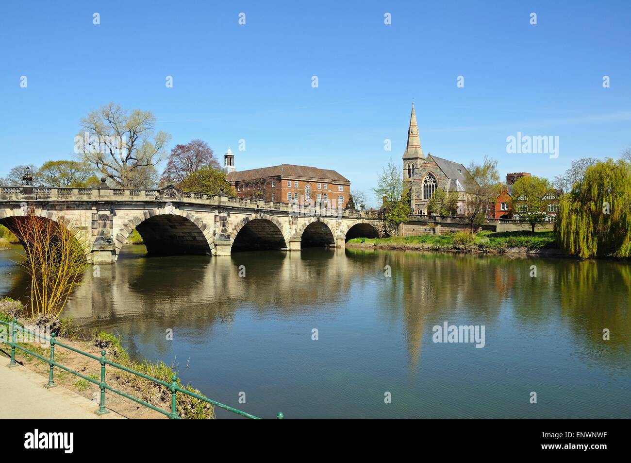 The English Bridge across the River Severn with United Reformed Church ...