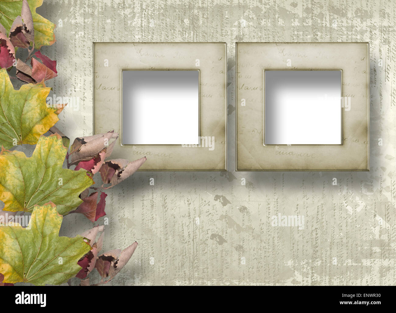 Grunge papers design in scrapbooking style with frame and foliage Stock ...