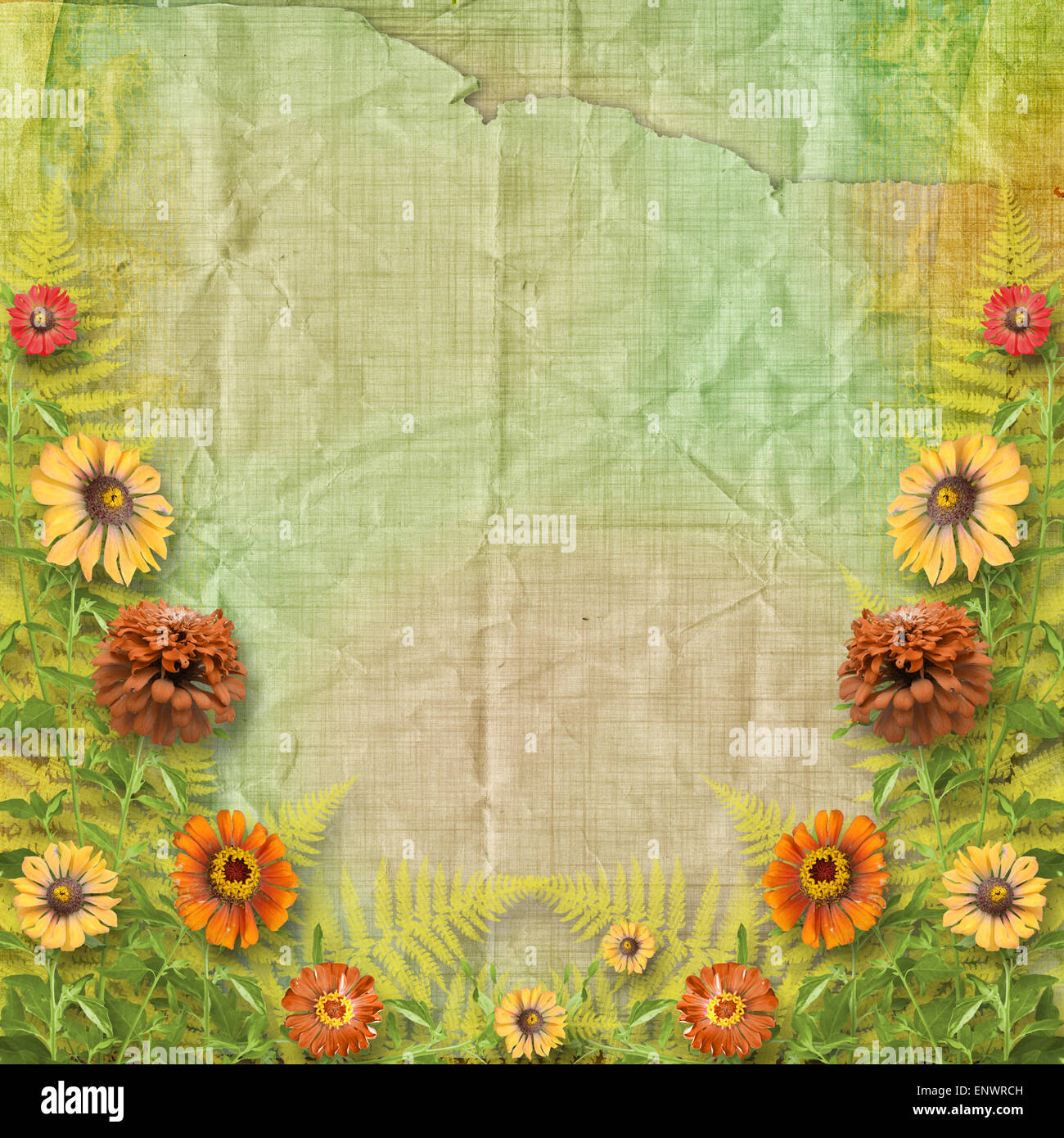 multicoloured card for greetings or invitations with bunch of flowers ...