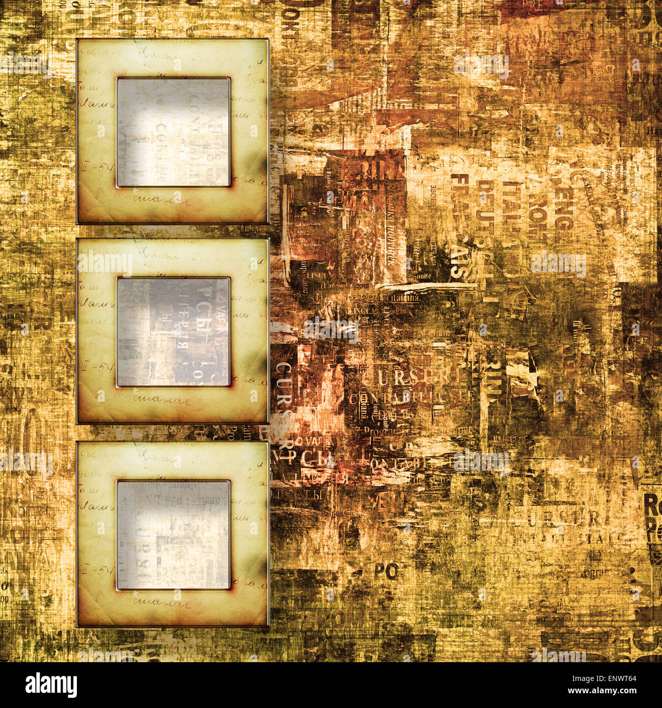 Paper frames with old torn posters on the grunge abstract background ...