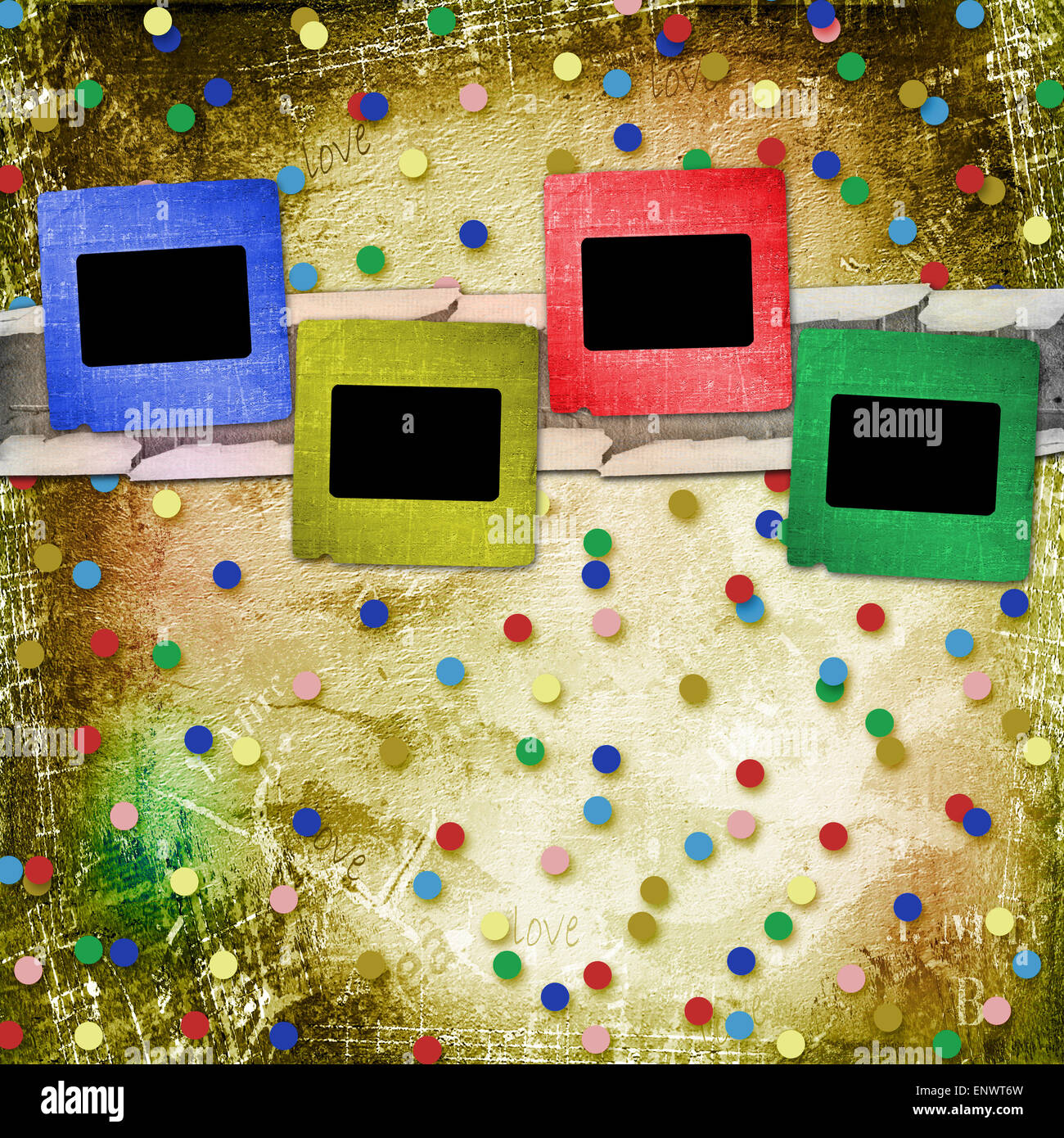 Grunge paper slides on the abstract background with confetti Stock ...