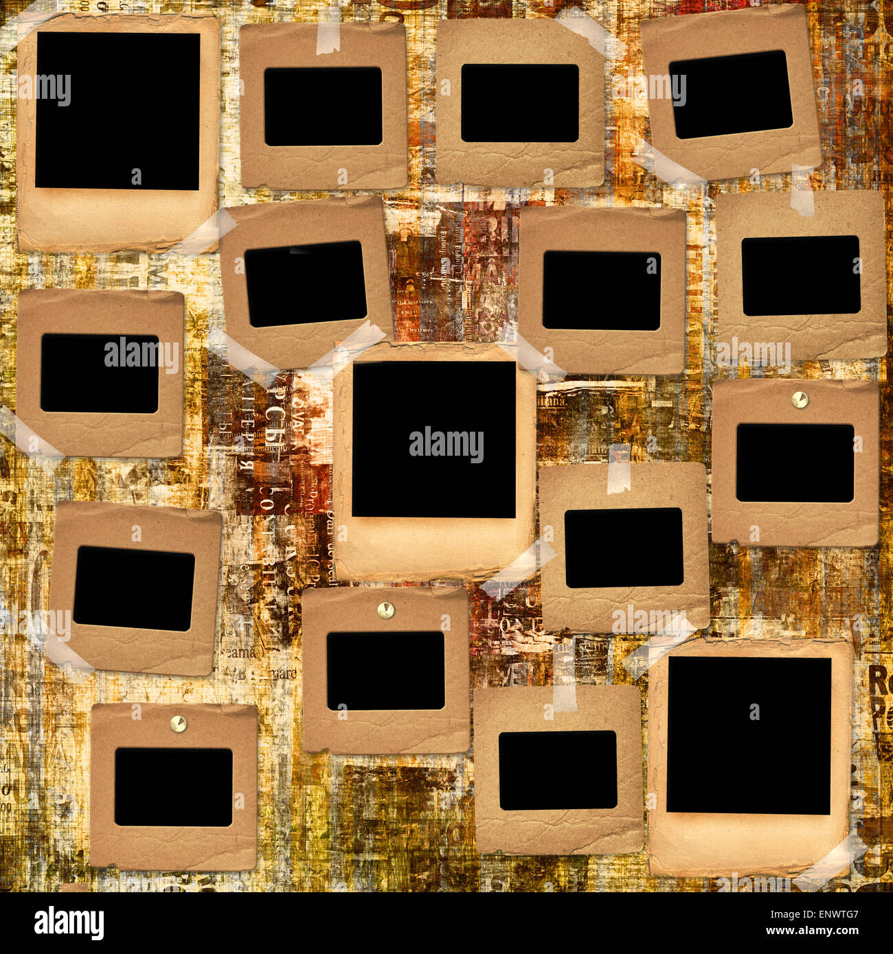 Paper slides with old torn posters on the grunge abstract background ...