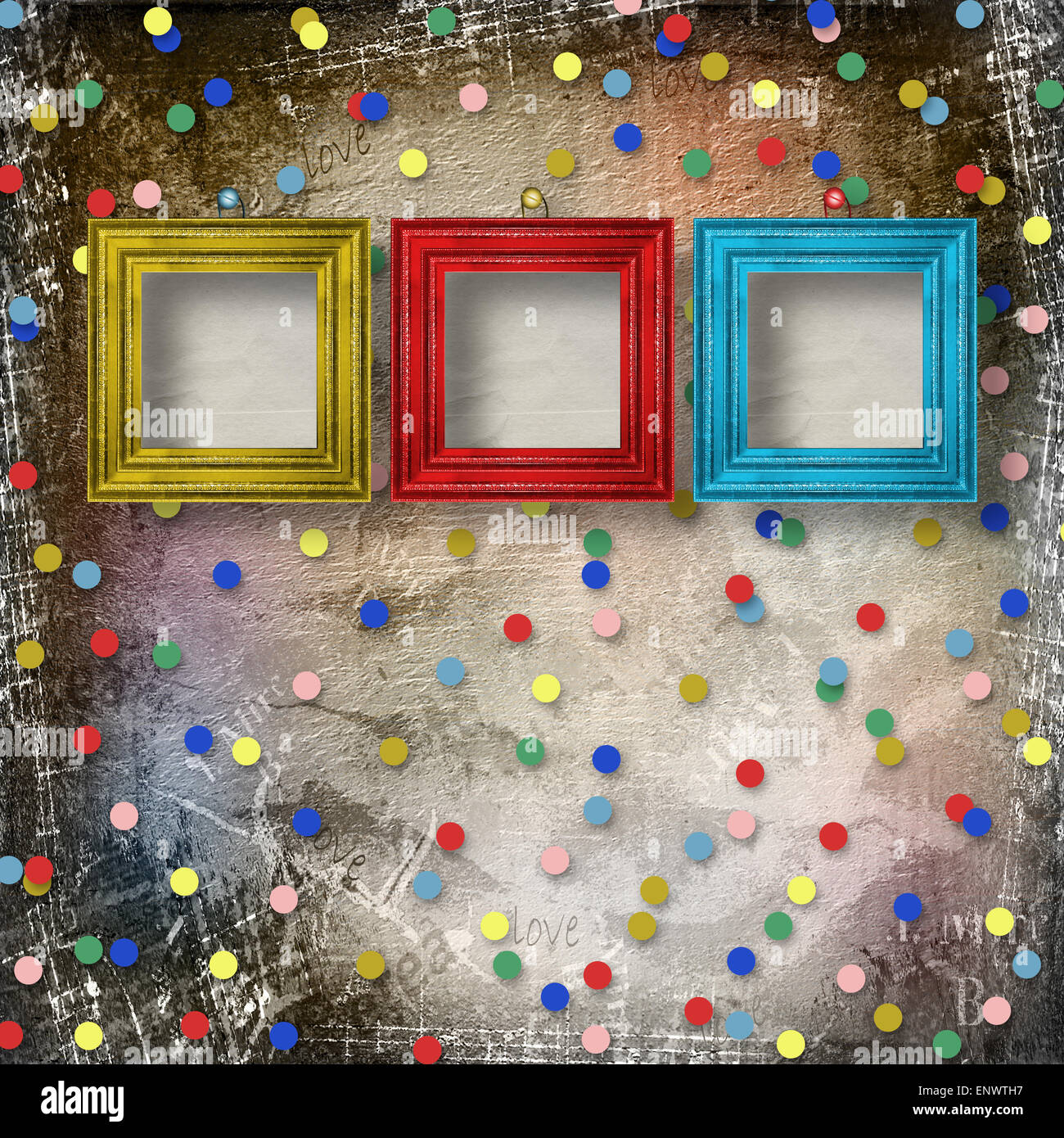 Three wooden frameworks for portraiture on the abstract background with ...