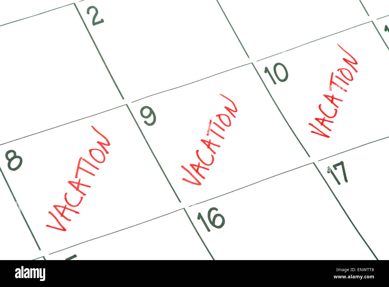 Days vacation calendar Cut Out Stock Images & Pictures - Alamy