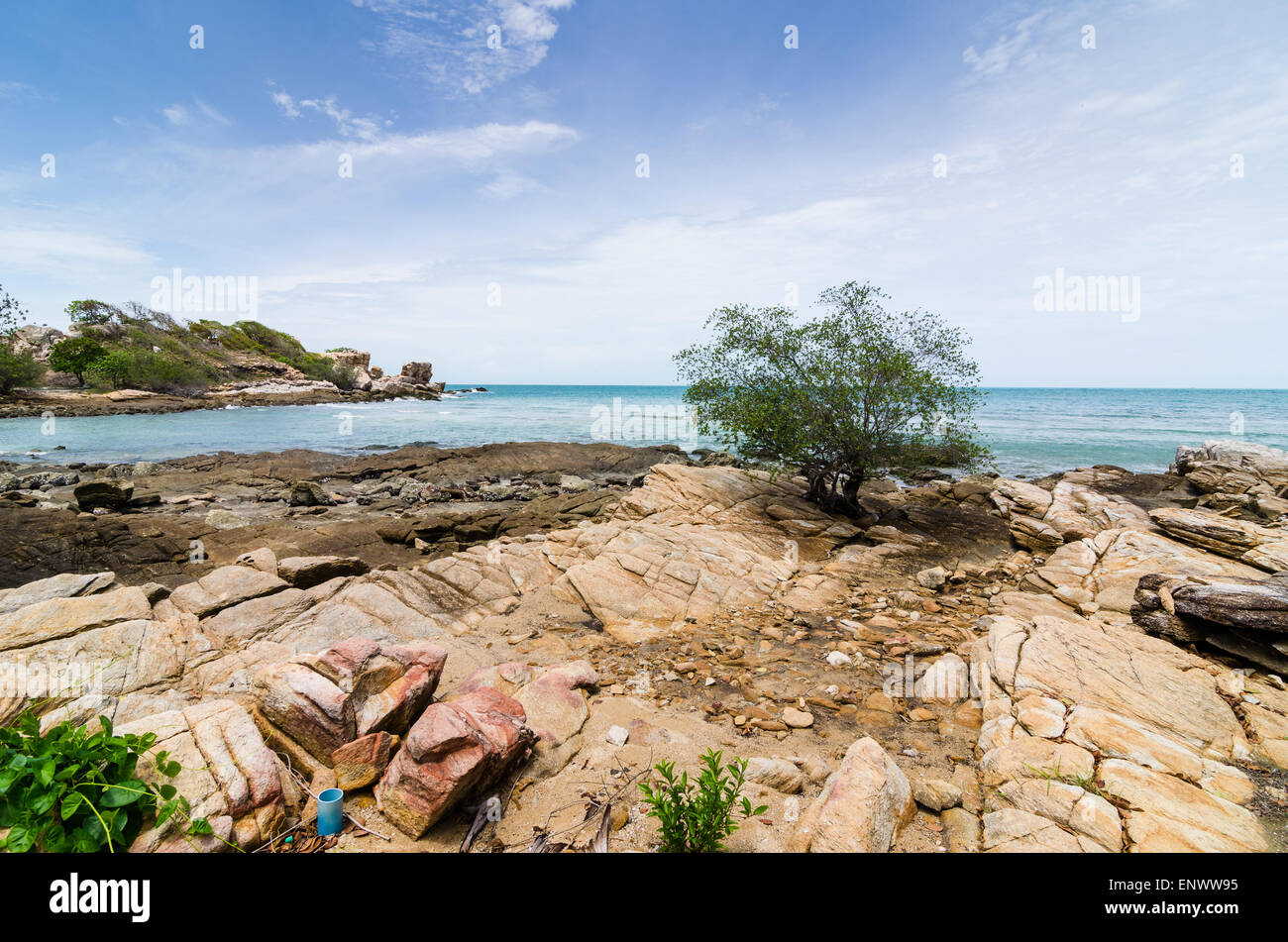 Beach tree rock and blue sea in Thailand Stock Photo - Alamy
