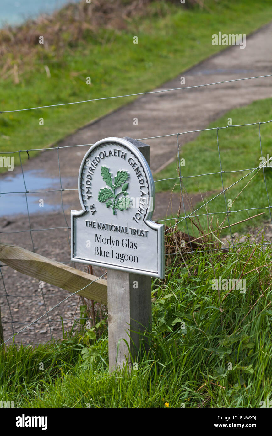 National Trust Blue Lagoon sign, remains of old slate quarry at ...