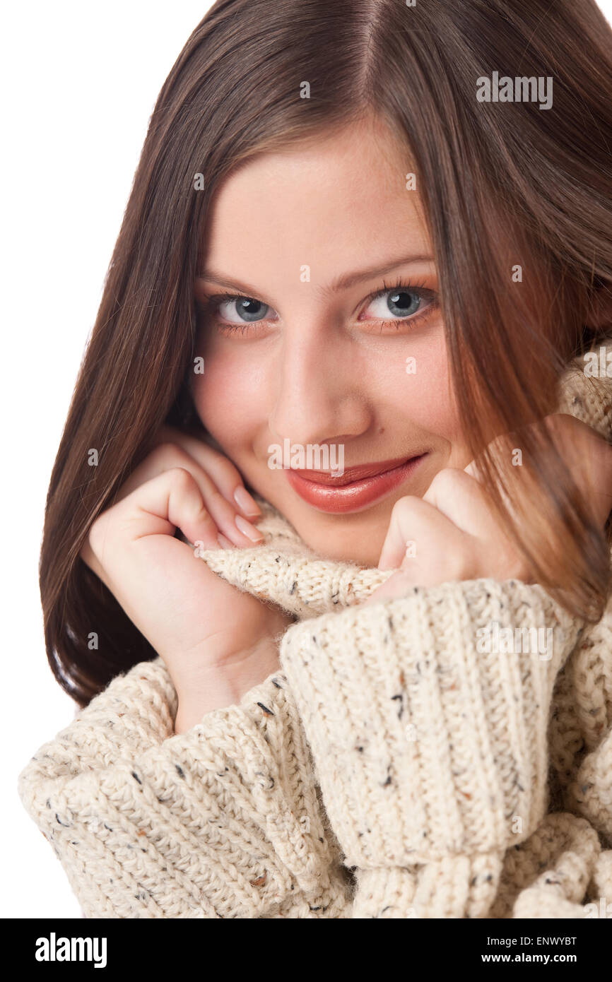 Woman wearing white sweater hi-res stock photography and images - Alamy