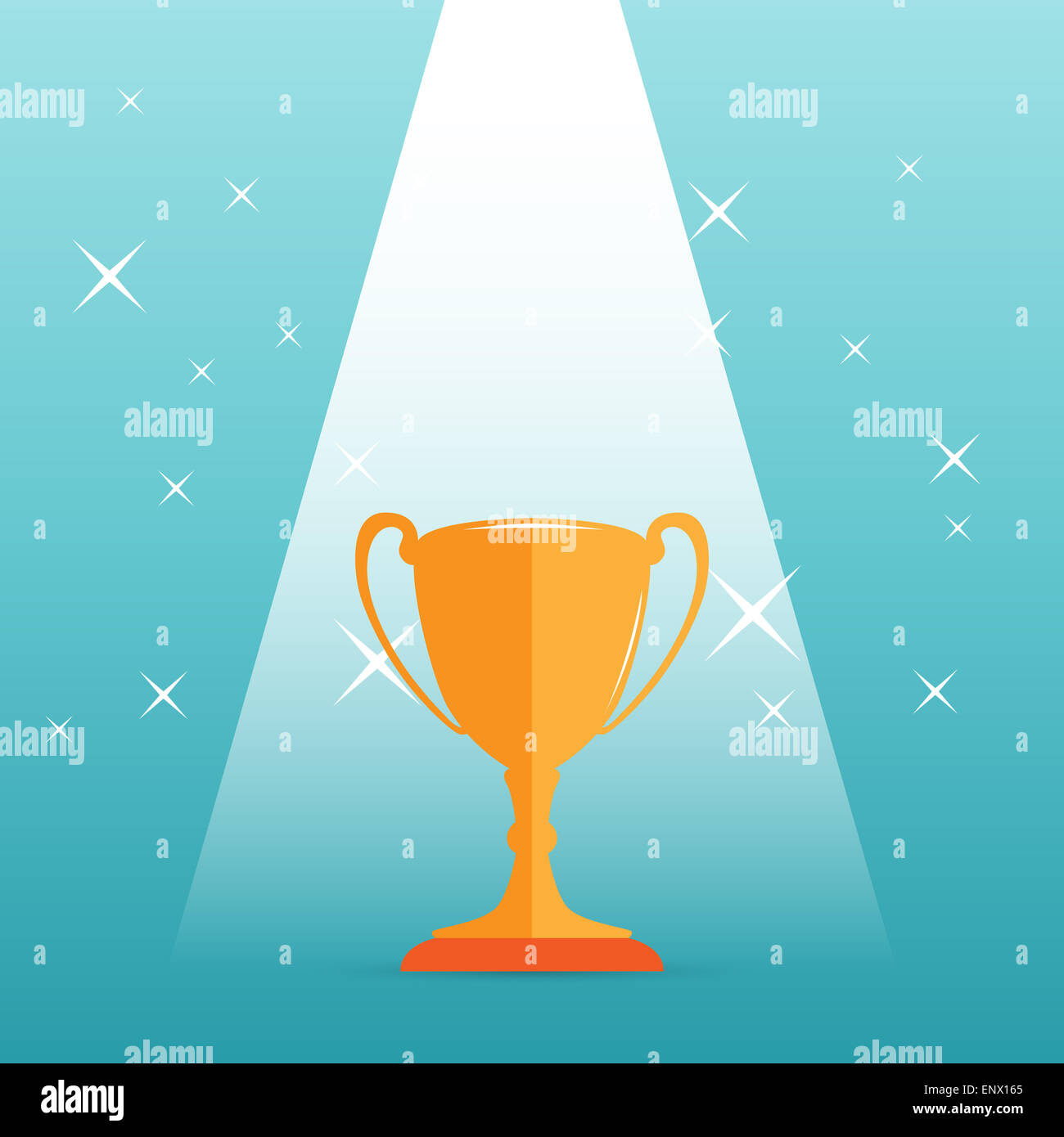 Vector illustration of a golden trophy on a spotlight Stock Photo - Alamy