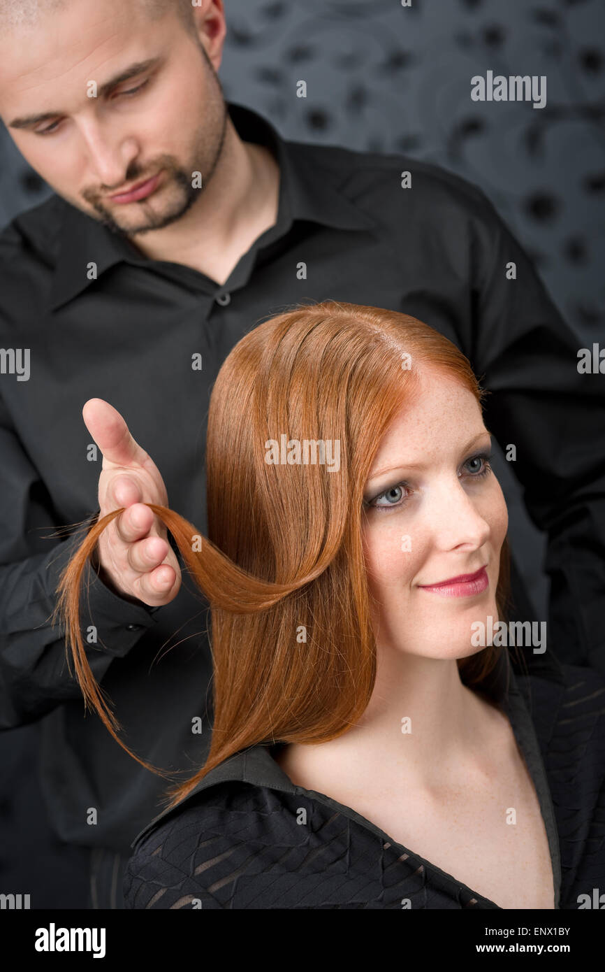 Professional hairdresser with fashion model at luxury salon Stock Photo ...