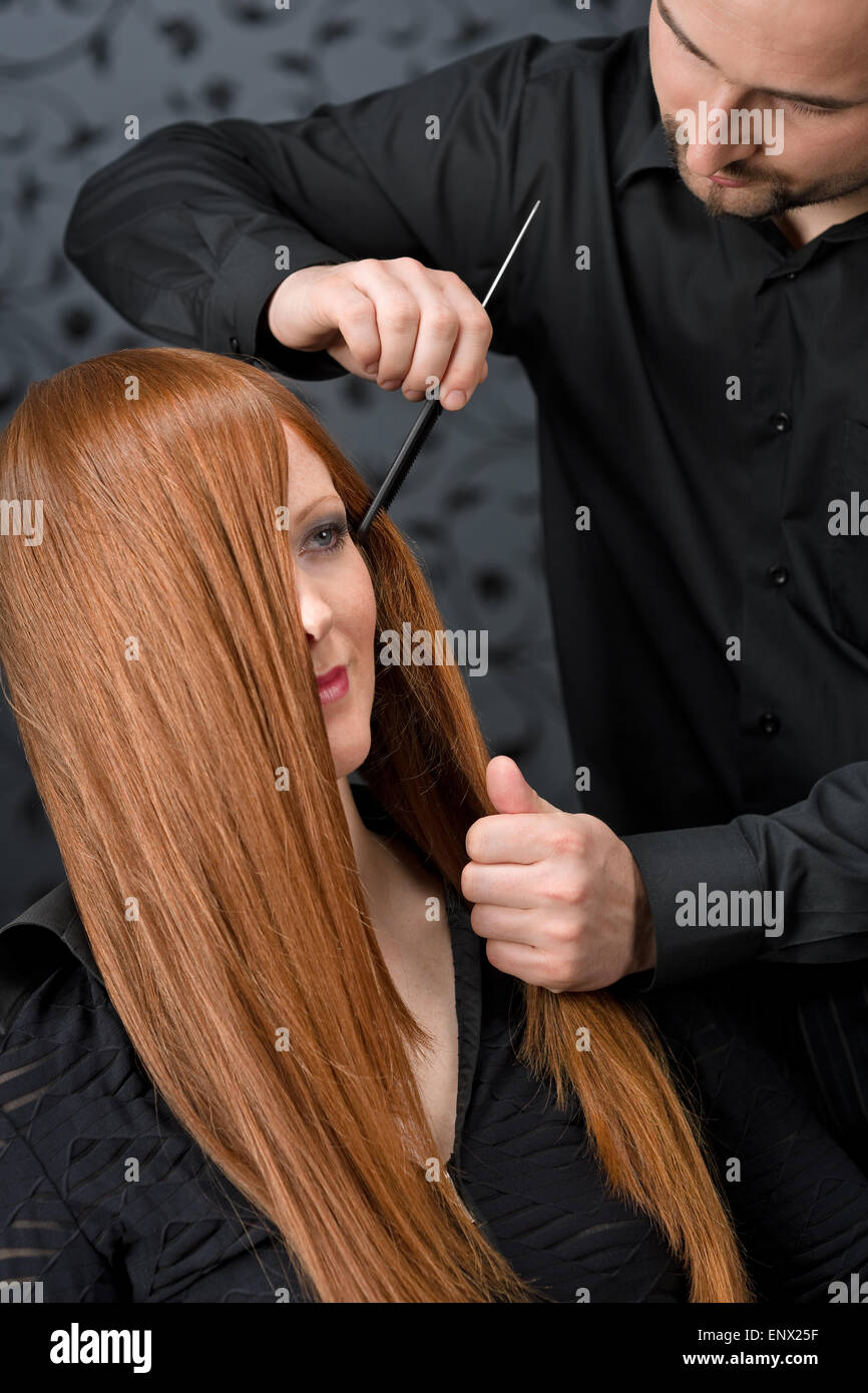 Professional hairdresser with fashion model at luxury salon Stock Photo ...