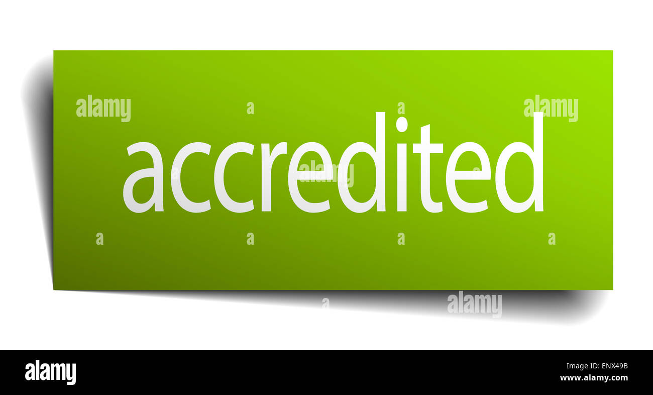 accredited green paper sign on white background Stock Photo - Alamy